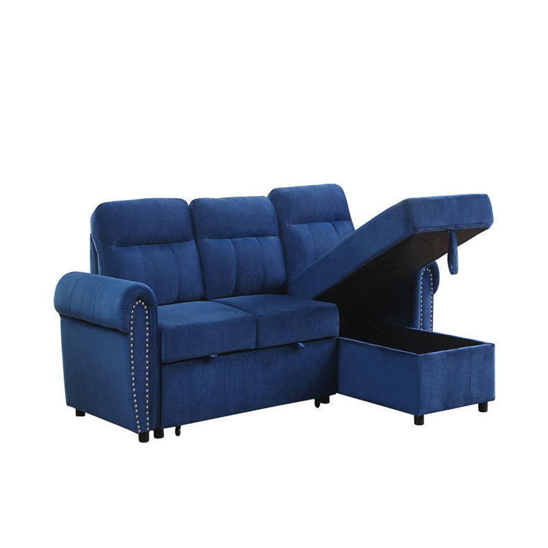 Rosdorf Park Jenilca 96.5" Wide Velvet Reversible Sleeper Sofa & Chaise ...