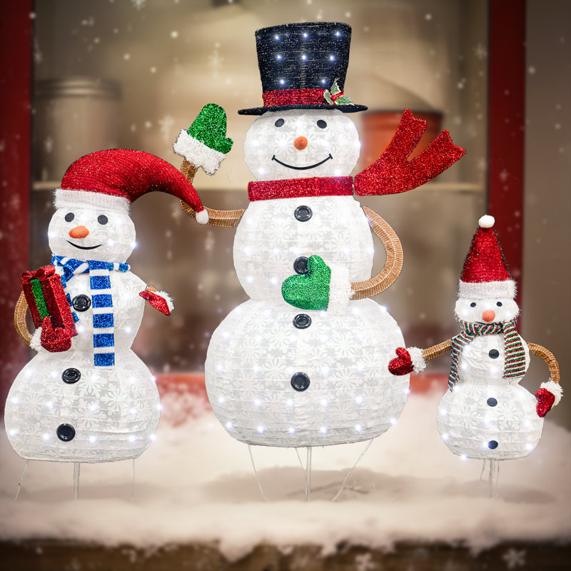 The Holiday Aisle® 3 Piece Christmas Lighted Snowman Family Display Set ...