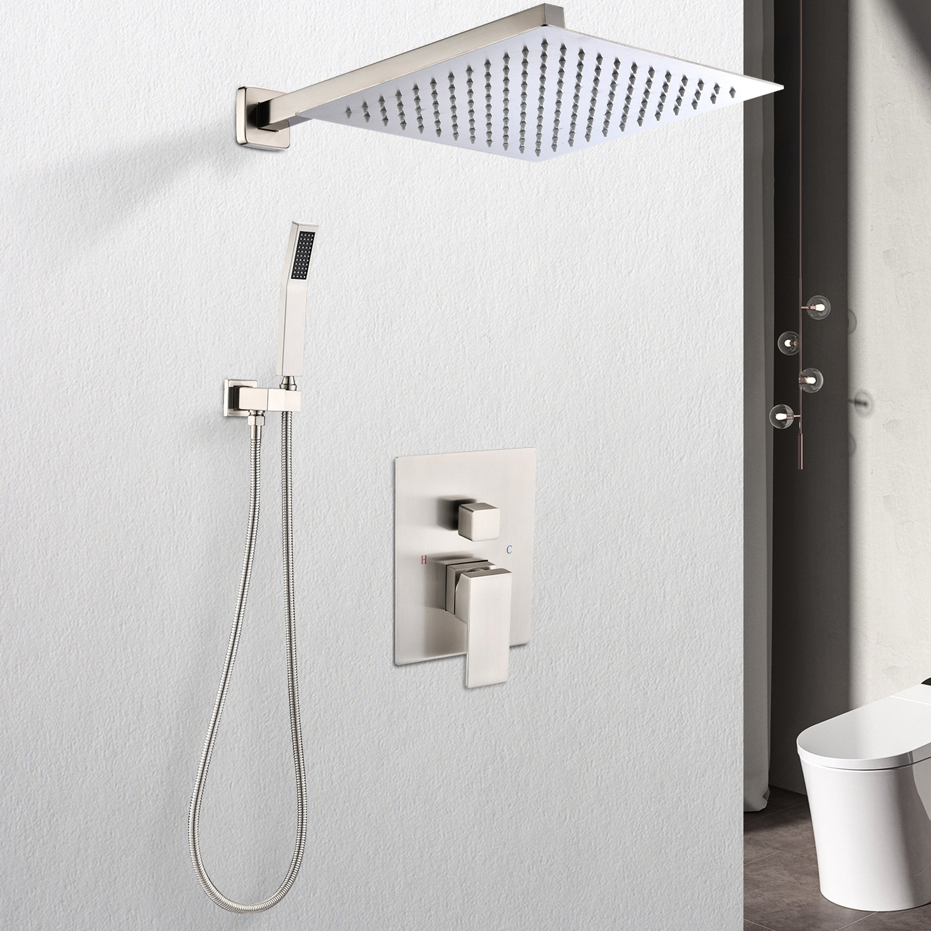 ArtisanArcade Wall Mounted 12" Rain Shower, Self-Cleaning Nozzle For A ...