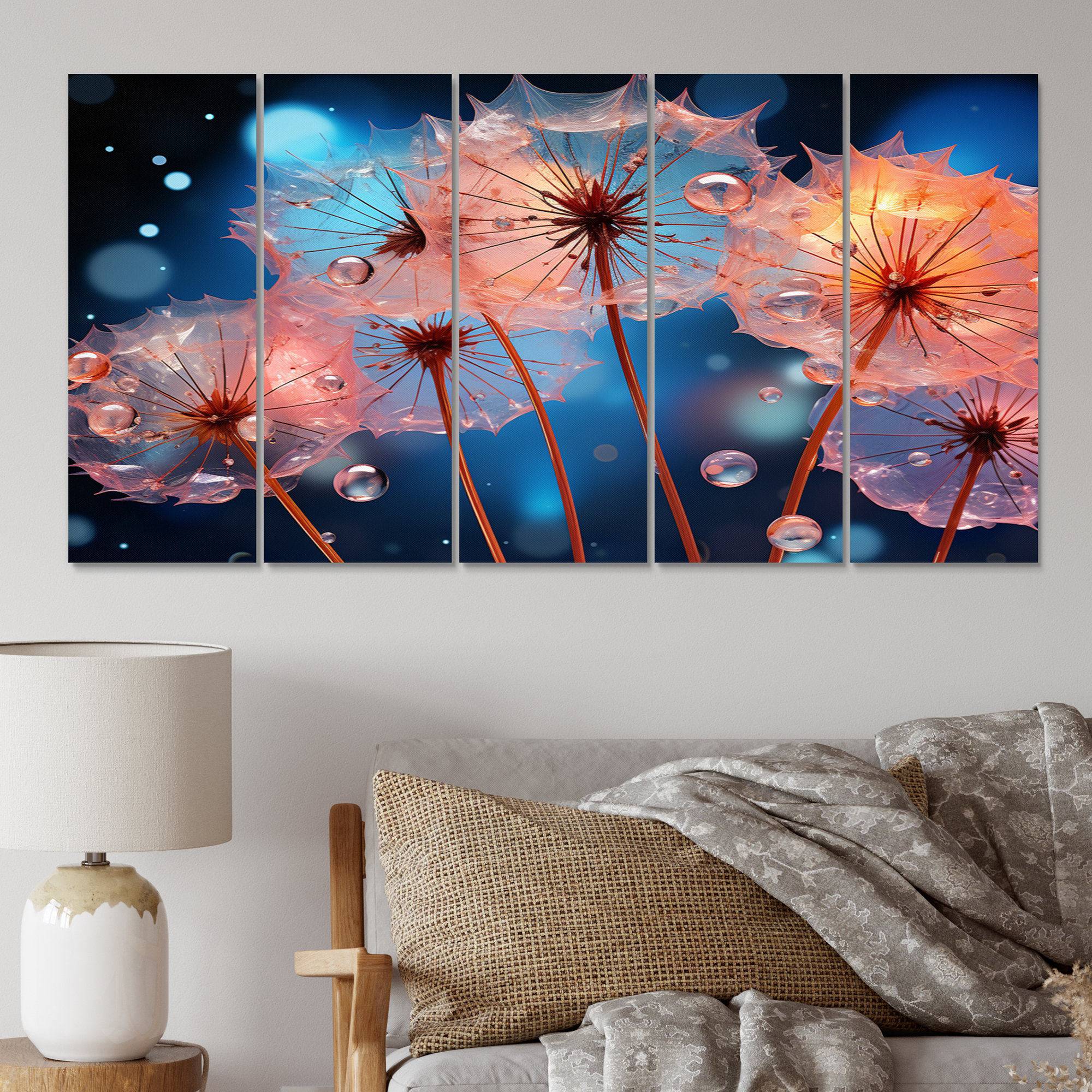 Design Art Teal Dandelion Dancing In The Morning - Floral Metal Wall ...