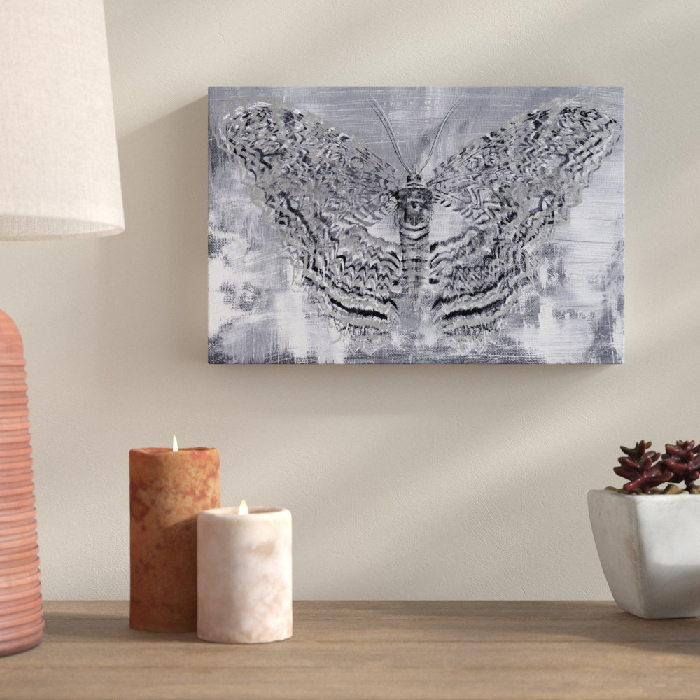 August Grove® 'Silver Winged Butterfly' Wrapped Canvas Print on Canvas ...
