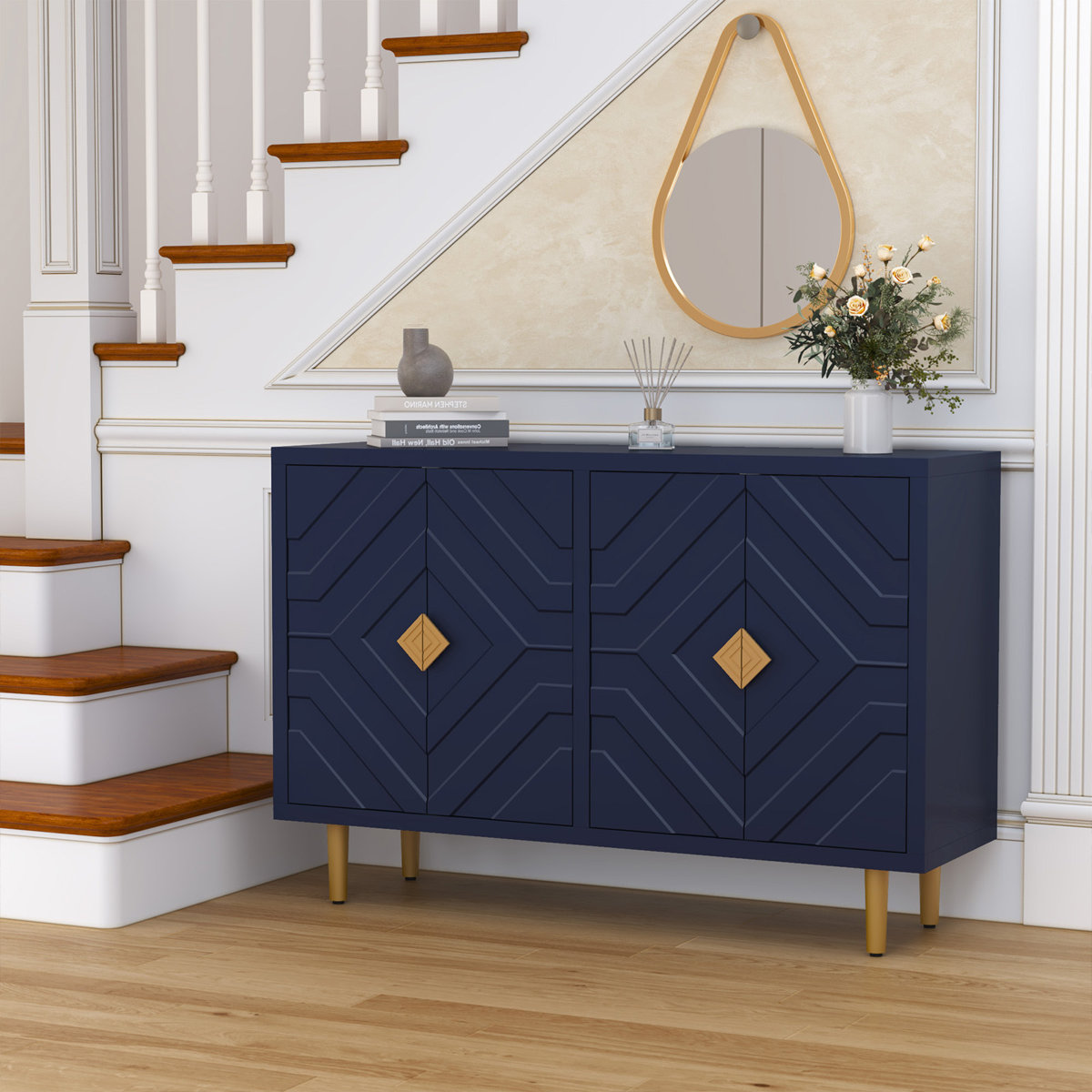 Mercer41 Shonnell 47.8'' Modern Sideboard Cabinet with 4 Embossed ...