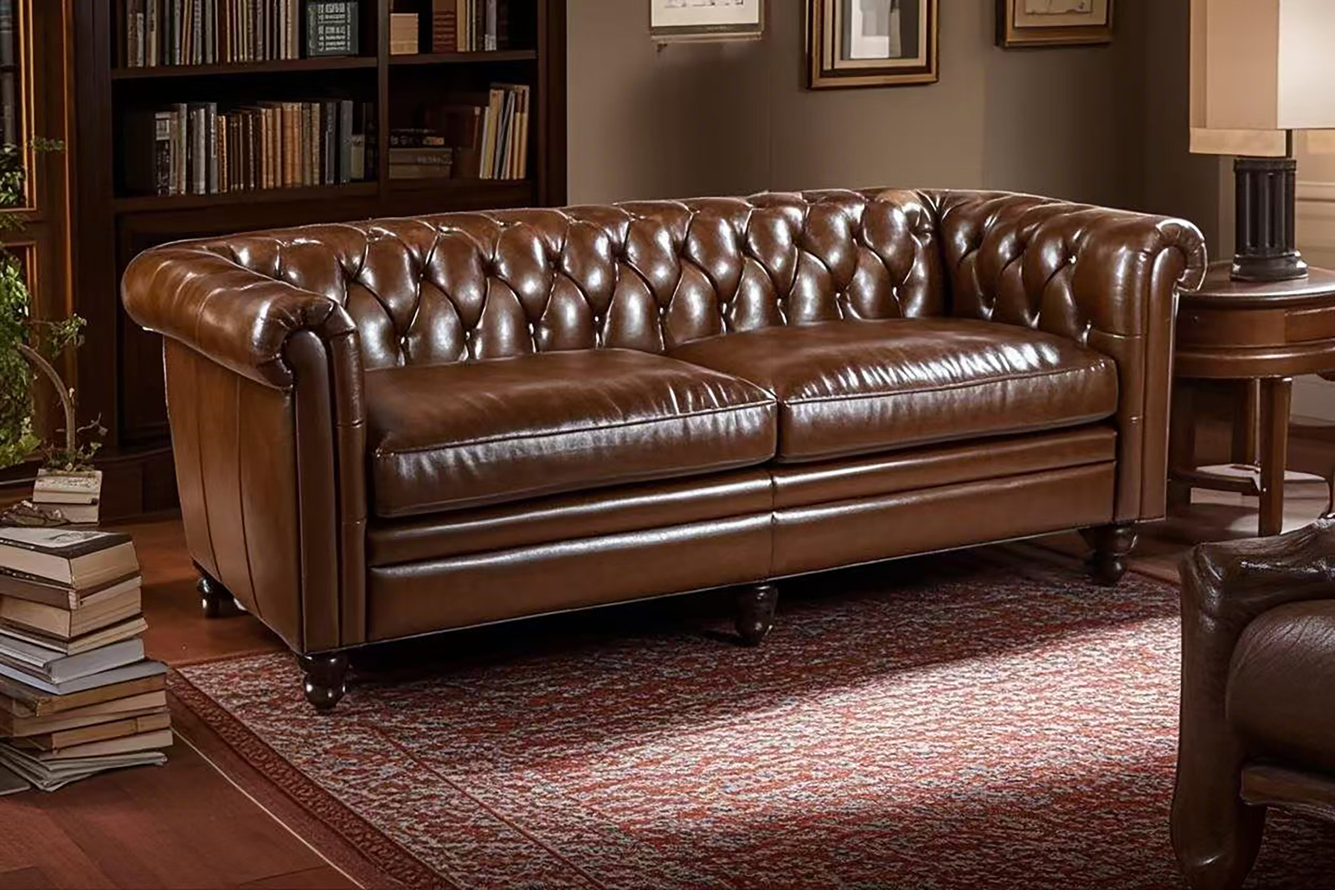 leathersun Zephara Genuine Leather Chesterfield Sofa – Classic Tufted ...