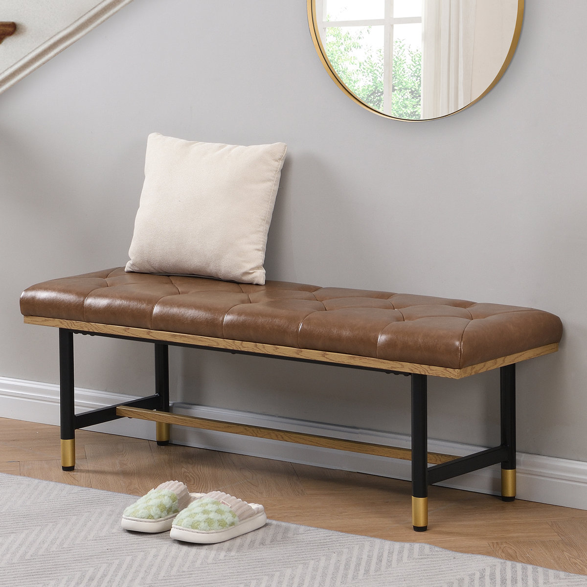 Ebern Designs Makayla Faux Leather Upholstered Bench & Reviews | Wayfair