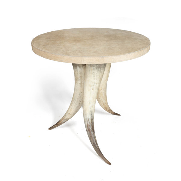 Ngala Trading Co. Cream Cow Horn End Table with Cream Cow Hide Top ...