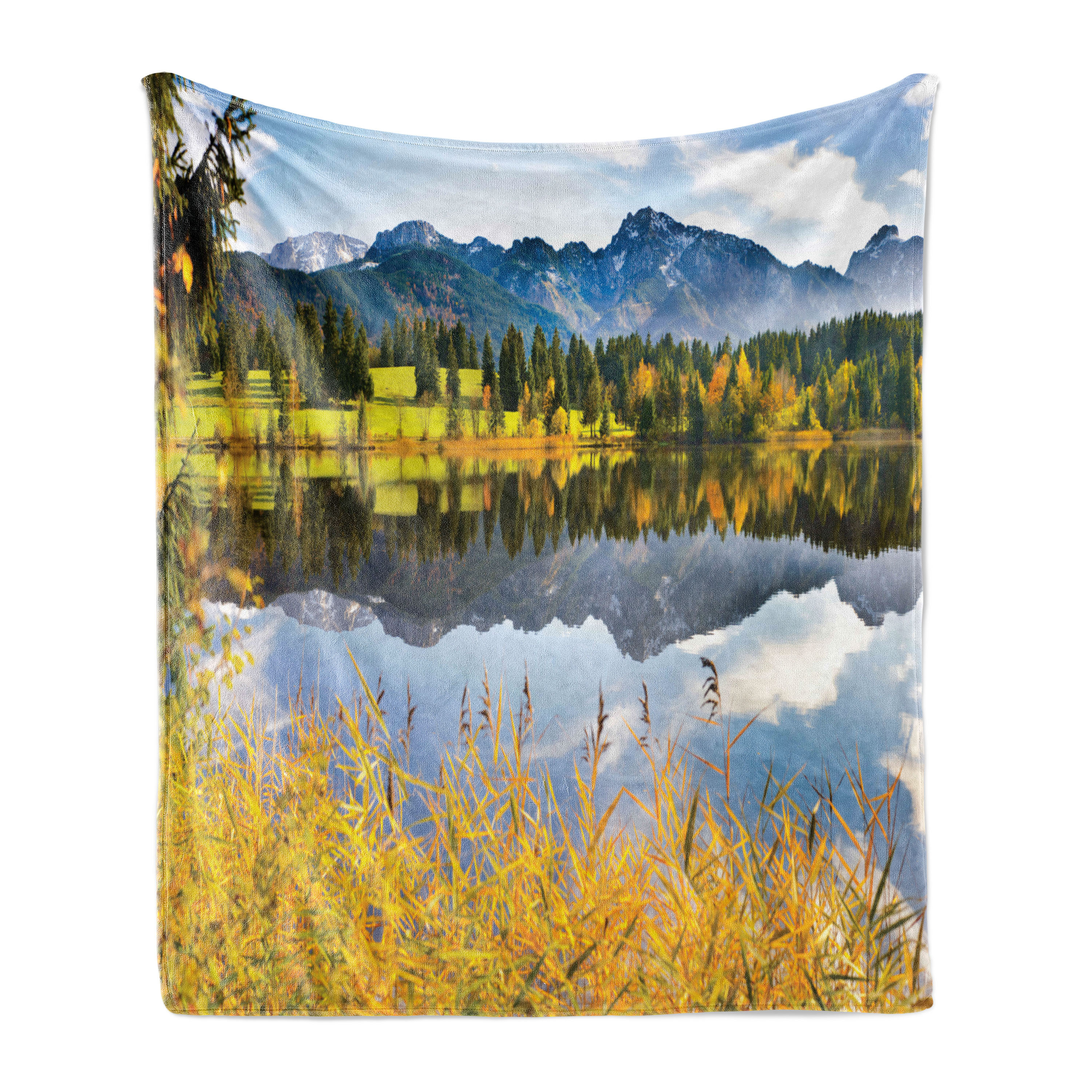 Ambesonne Nature Fleece Throw Blanket Country Scene and Lake Multicolor ...