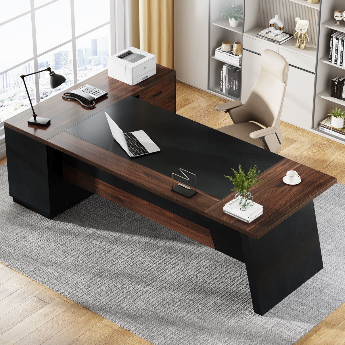 Latitude Run® L-Shaped Executive Office Desk With Drawers & Reviews ...