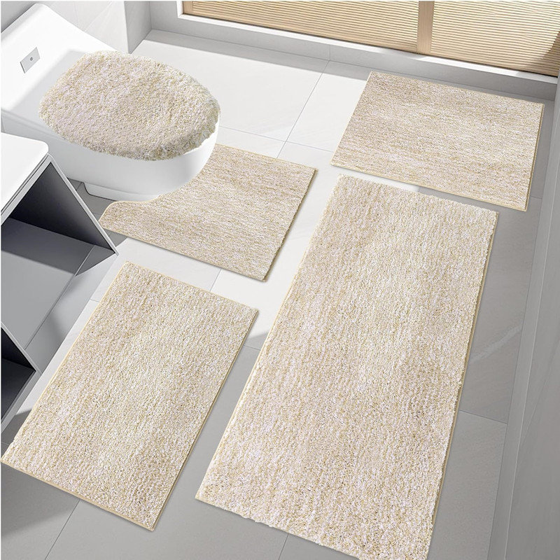 Hokku Designs Microfiber Bathroom Rugs Sets 5 Piece,Beige and White ...
