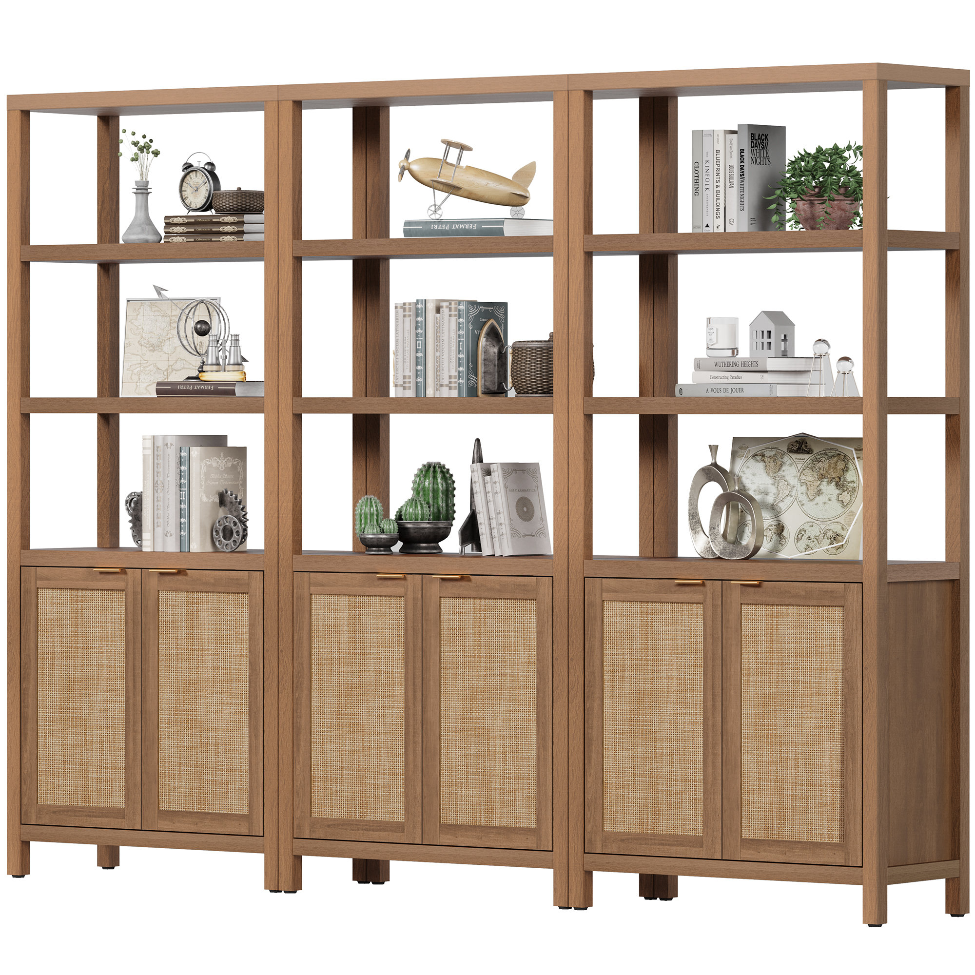 Latitude Run® Marliee Boho 5 -Tier Bookshelf, Tall Bookcase With Doors ...