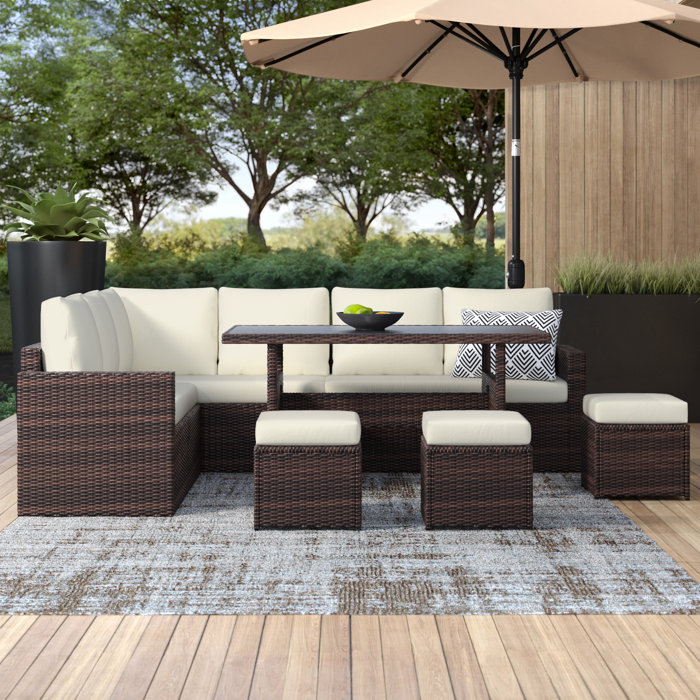 Wade Logan® Cueva 7 Piece Rattan Sectional Seating Group with Cushions ...