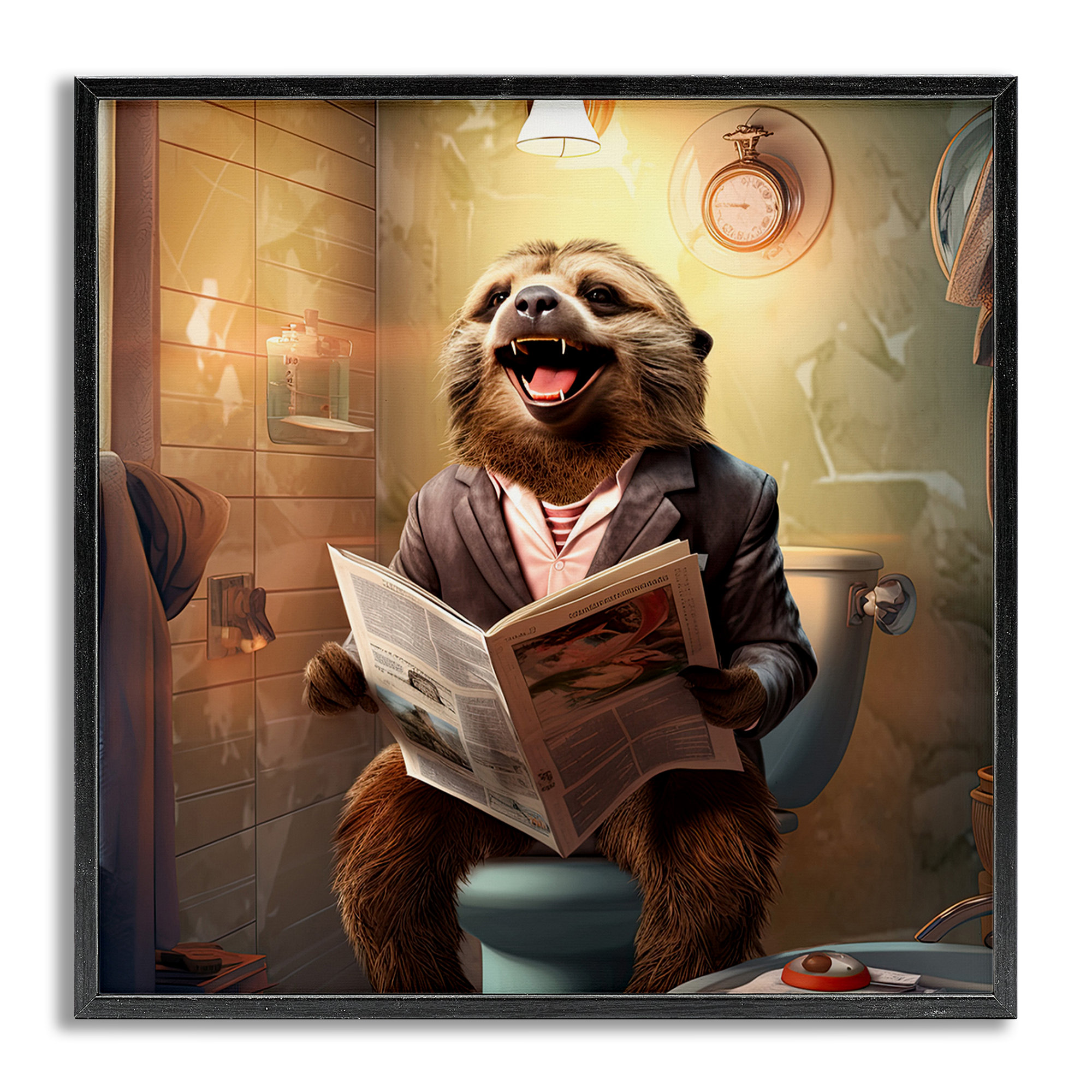 Stupell Industries Smiling Sloth on Toilet Giclee Art by Jim Baldwin ...