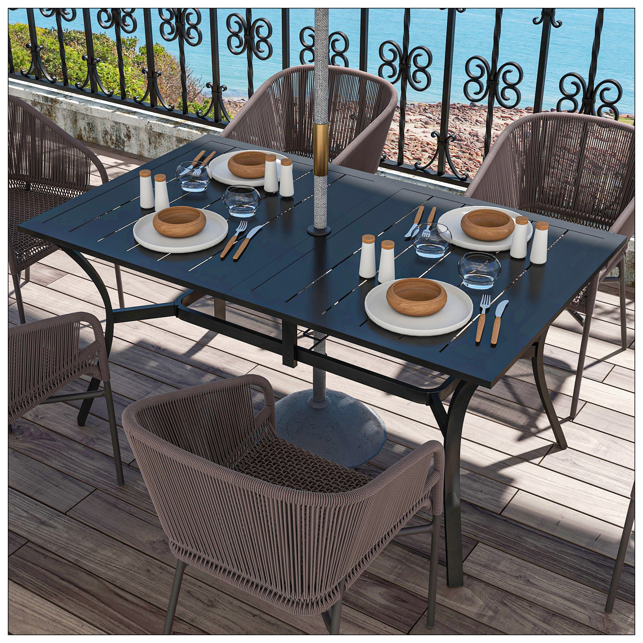 Latitude Run® Outsunny Rectangle Outdoor Dining Table For 6 People ...