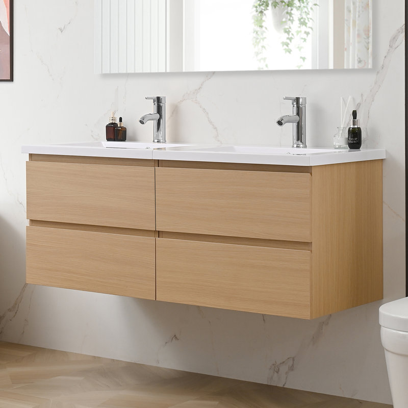 Millwood Pines 48" Modern Wall-mount Double Sink Bathroom Vanity With ...