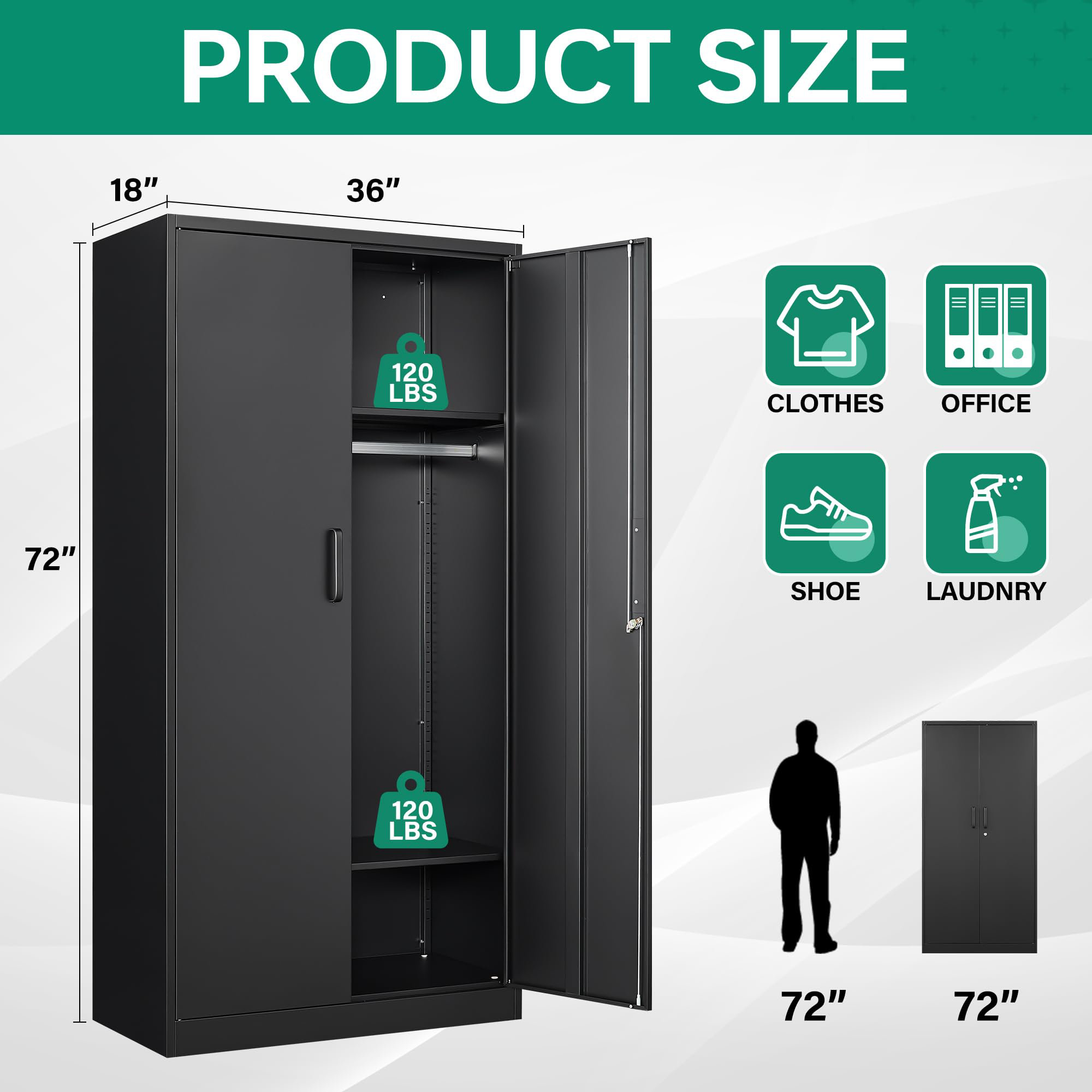 Latitude Run® 36 Inch Wide Metal Wardrobe Cabinets Storage Cabinets ...