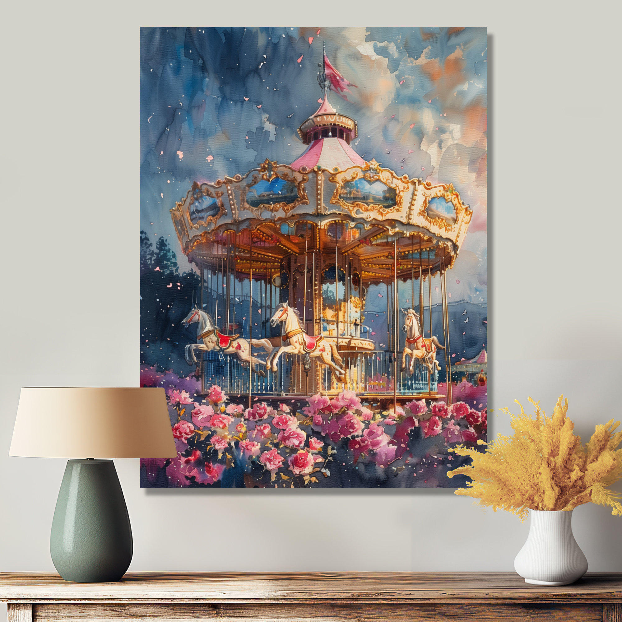 House of Hampton Pink Blue Fairy Tale Horse Carousel - Carousel Wall ...