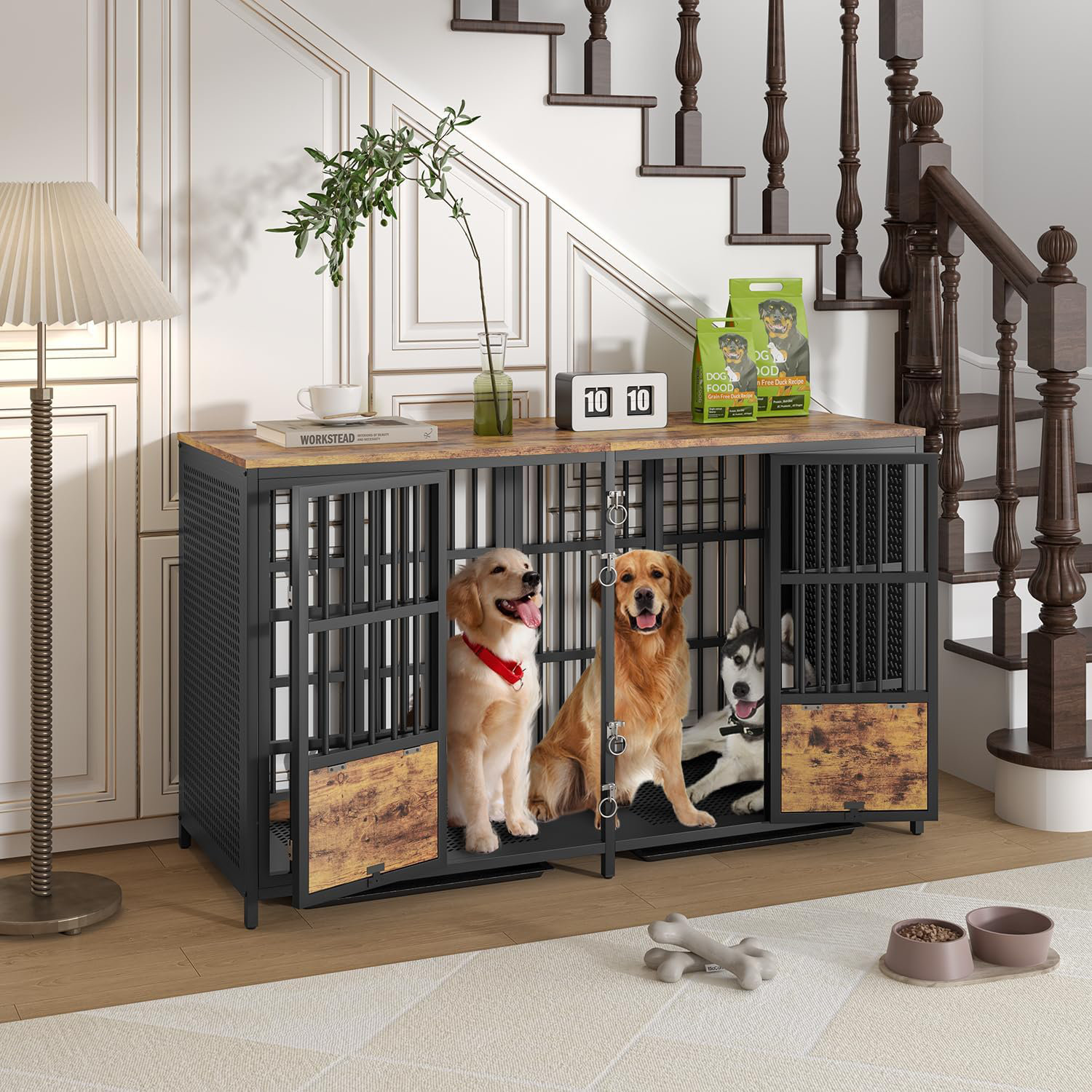 Tucker Murphy Pet™ Large Dog Crate Furniture,63" Wooden Double Dog ...