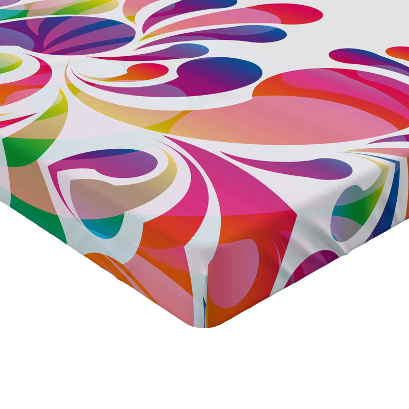 Ambesonne Colorful Fitted Sheet 2-Pack Curvy Floral Design Multicolor ...