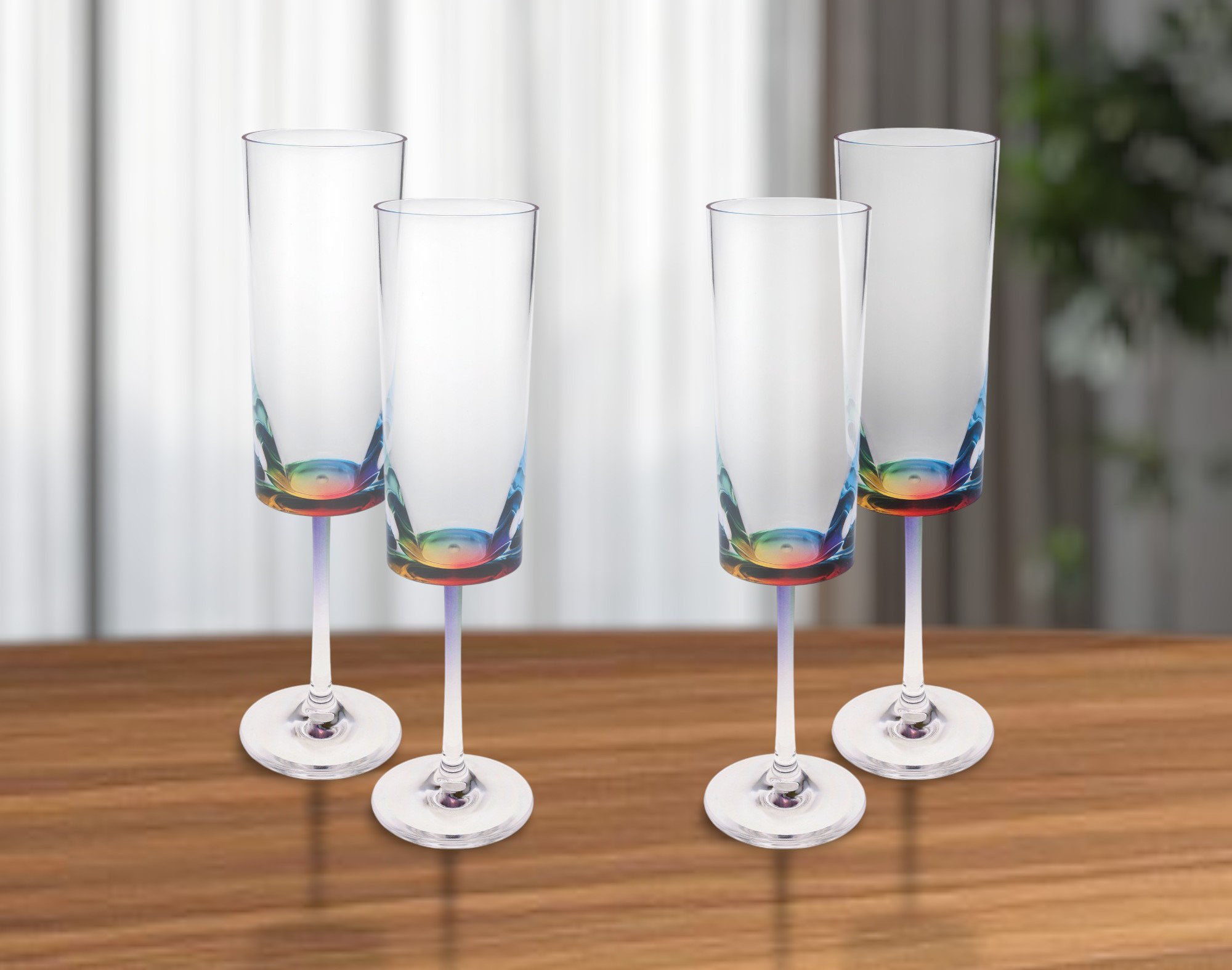 Wrought Studio Set of Four Rainbow Geometric Acrylic Stemmed Flutes ...
