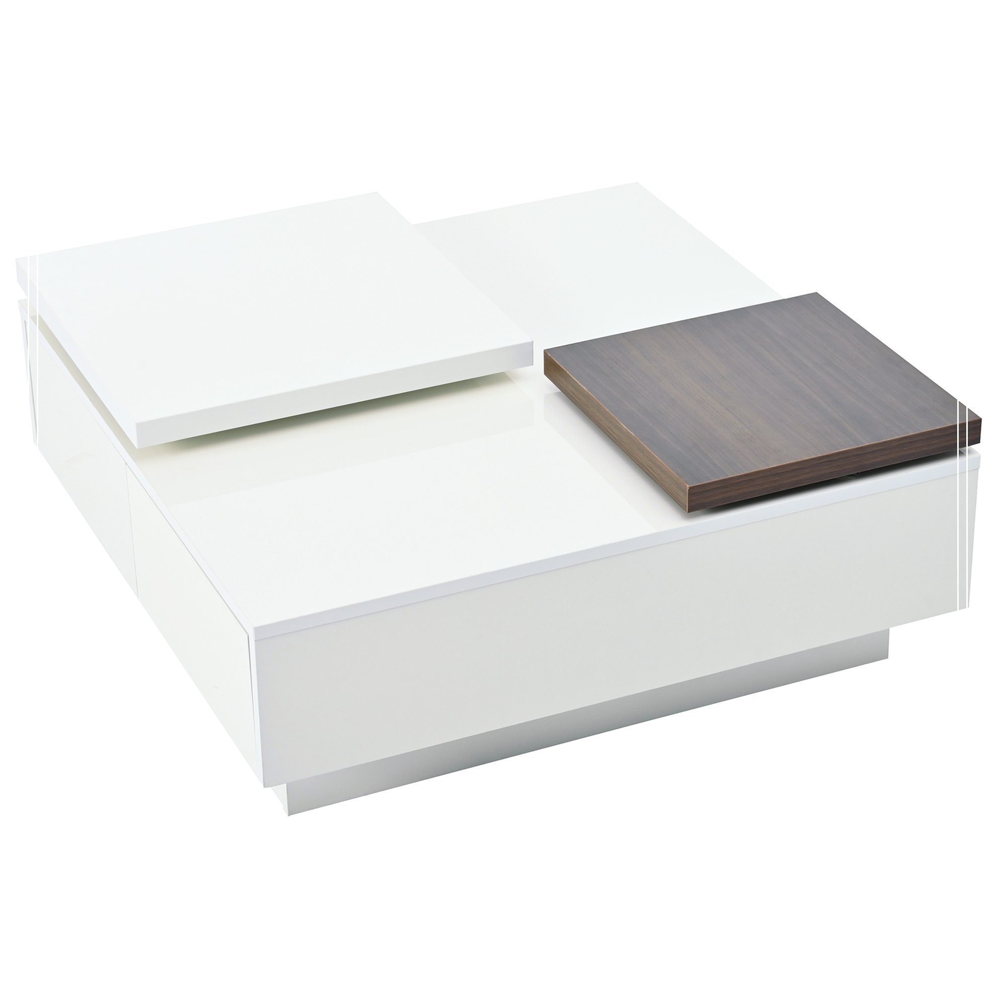 Ivy Bronx Movable Top Coffee Table, Modern Square Wood Coffee Table ...