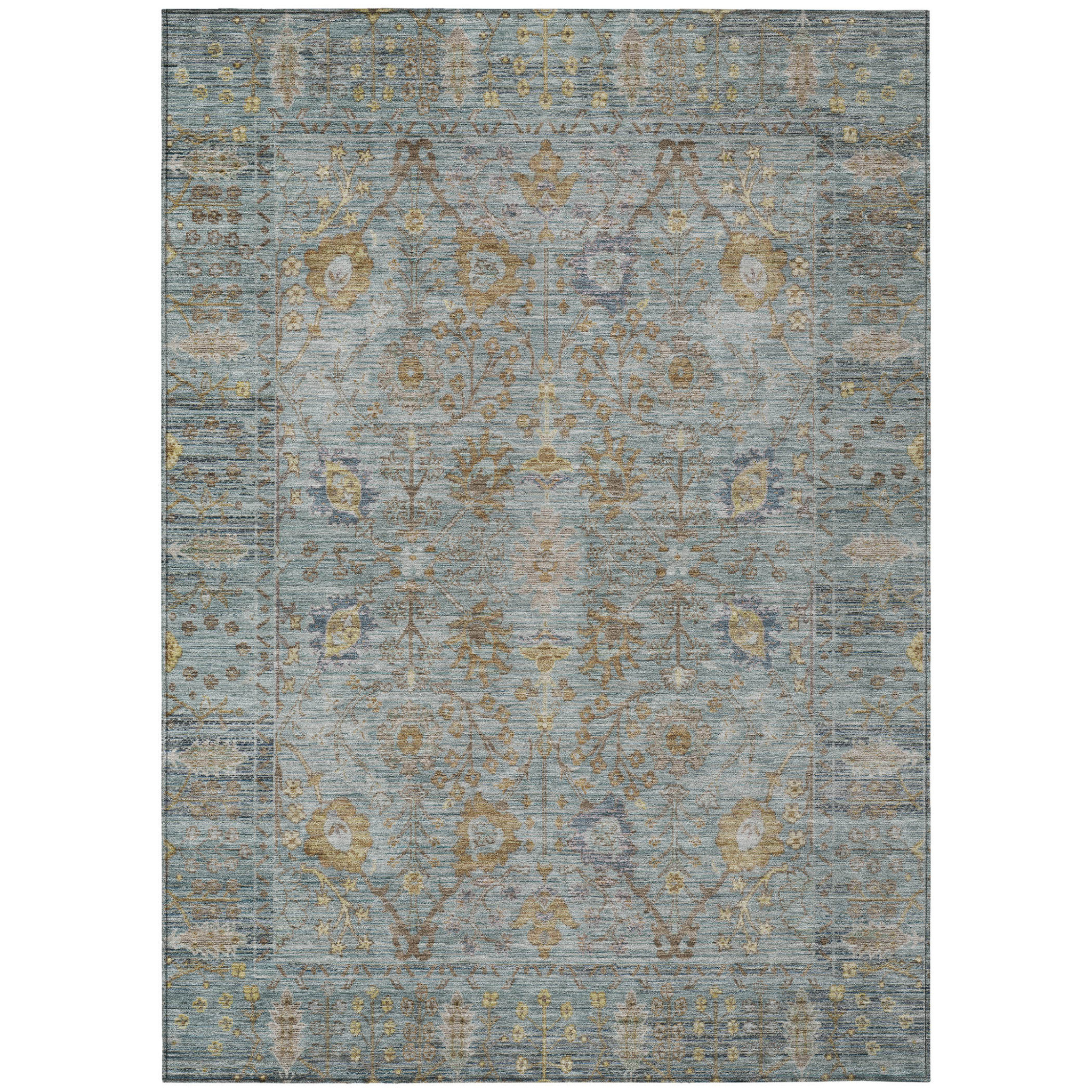 HomeRoots Tapis d'intérieur lavable oriental bleu sarcelle doré et beige 5 pi x 8 pi - Wayfair ...