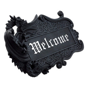 World Menagerie Mythical Fantasy Dragon Welcome Sign Gothic Faux Stone ...
