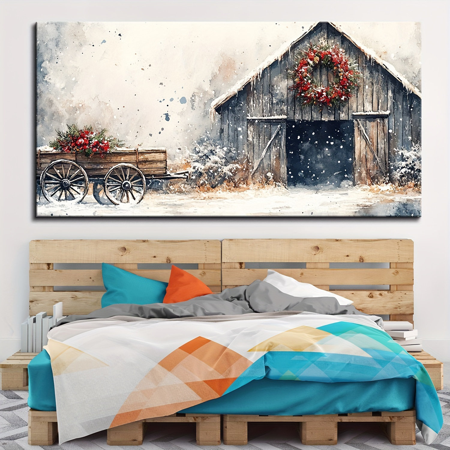 COOSEON Winter Scene Pictures, Old Red Barn Canvas Murals, Winter House ...