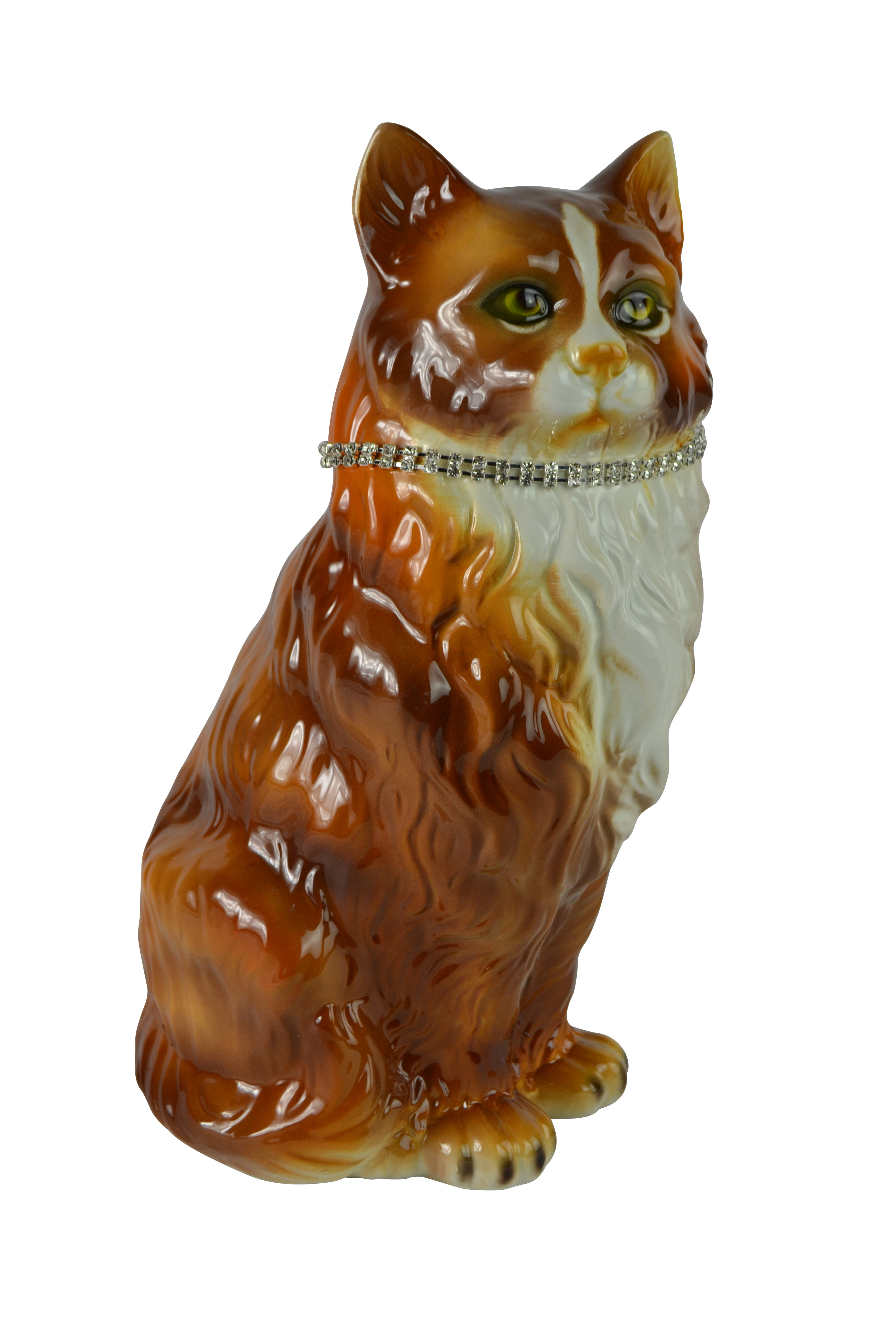 Three Star Im/Ex Inc. Large Ceramic Statue Cat with Rhinestone Collar ...