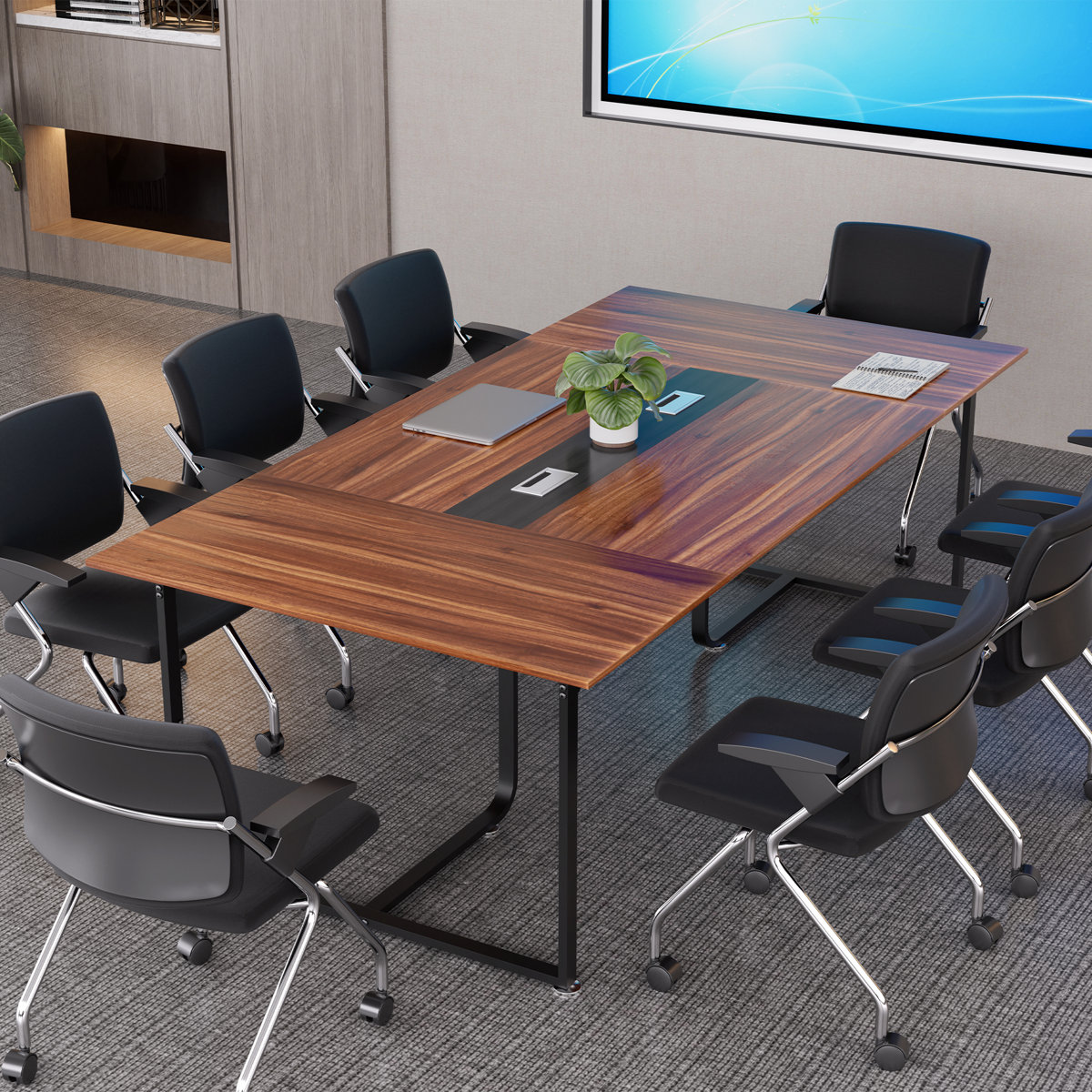 Inbox Zero 8ft Rectangular Conference Table With Cable Grommets, Large ...