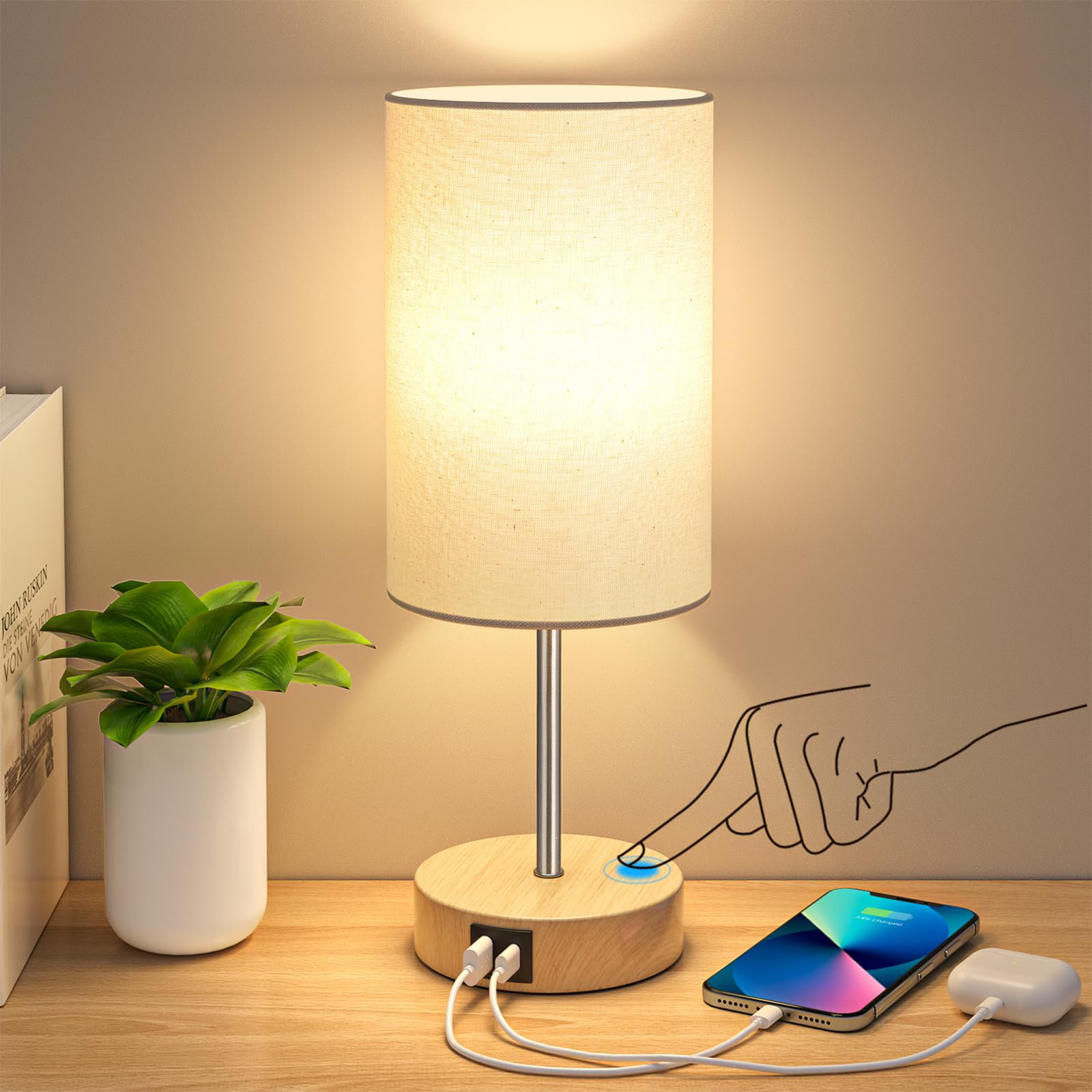 Ebern Designs Table Lamp For Bedroom, 3 Way Dimmable Touch Lamp With ...