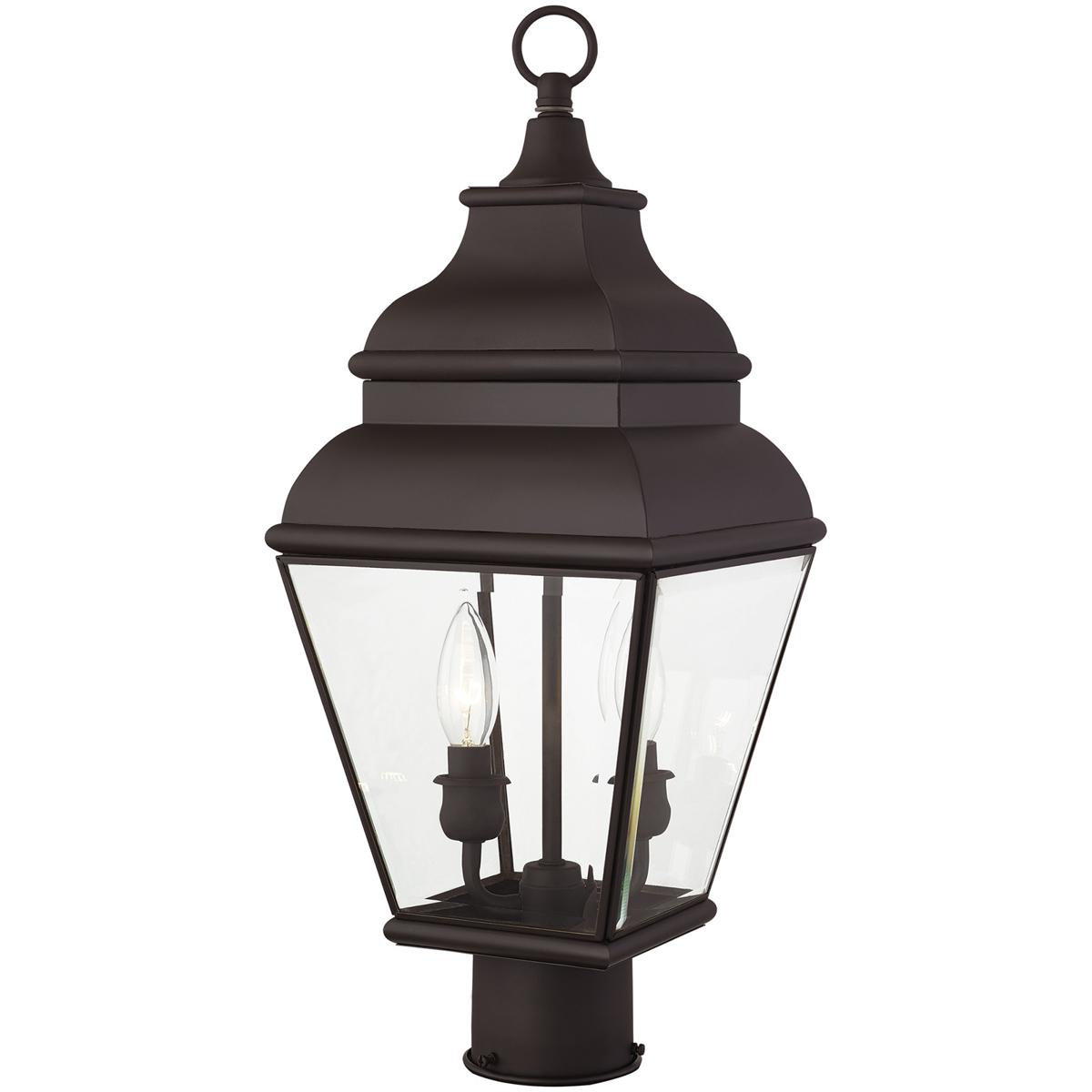 Lighting Lumens 8in 2-Light Bronze Outdoor Post Lantern Pendant with Clear Beveled Glass Shade ...