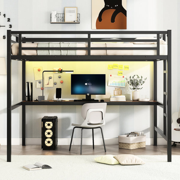 Latitude Run® Twin Xl Loft Bed In Black Metal With - Convenient Space ...