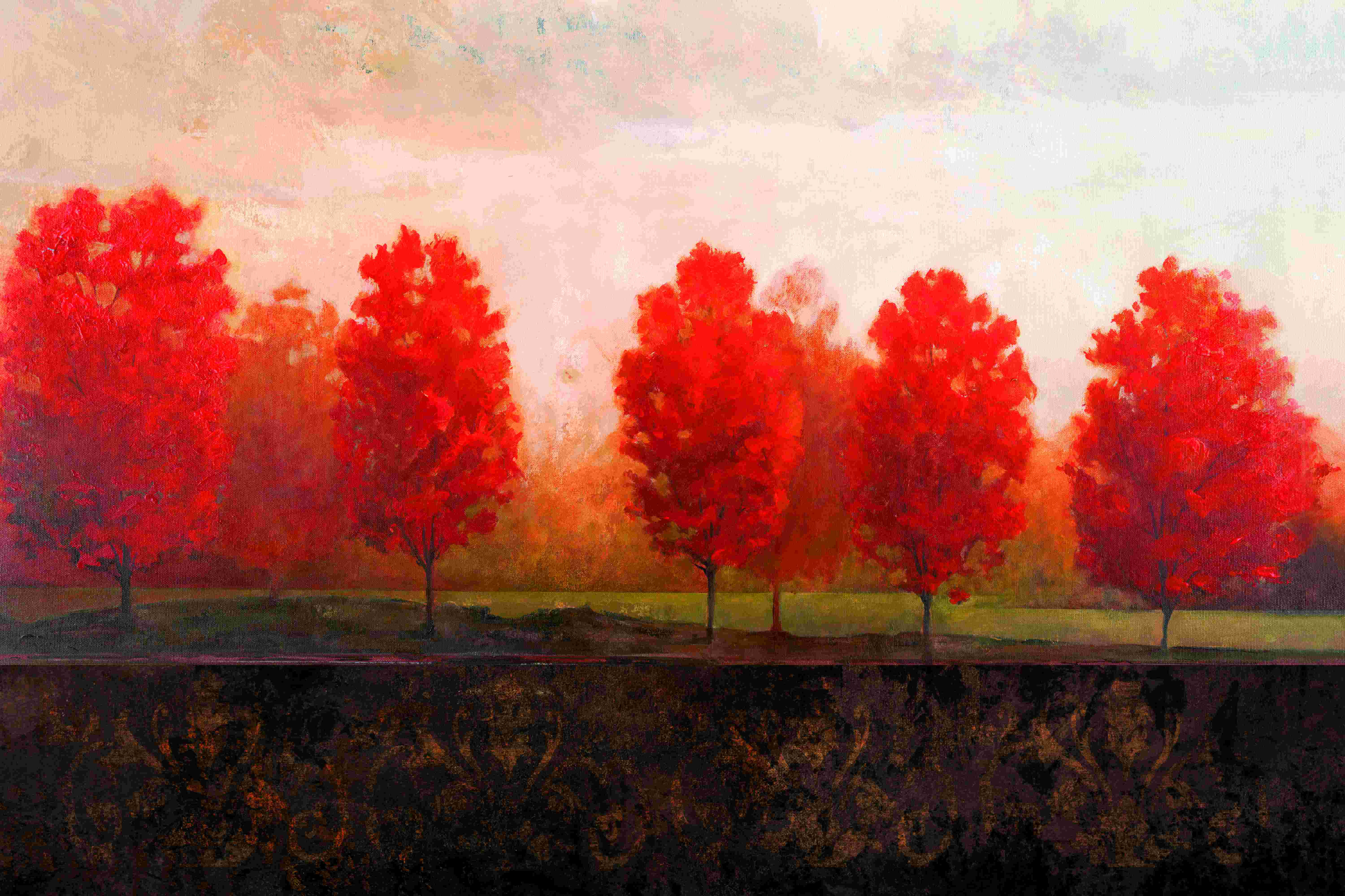 Winston Porter Red Trees - Wrapped Canvas Painting | Wayfair