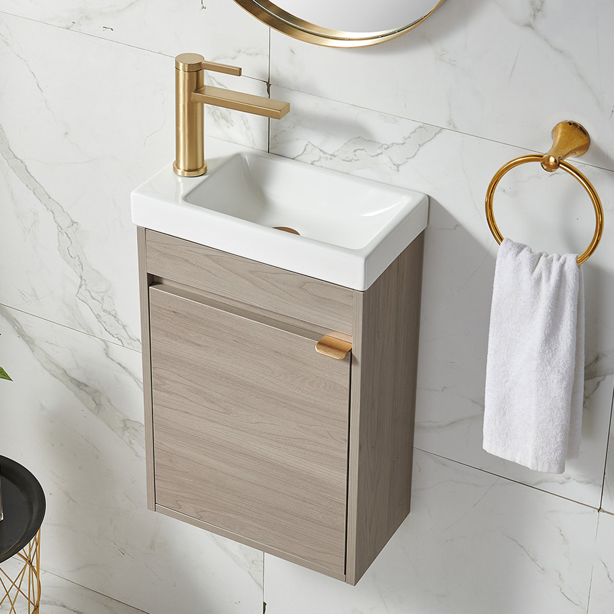 Mercer41 Walf 16‘’ Oak Modern Wall Mounted Mini Single Bathroom Vanity ...