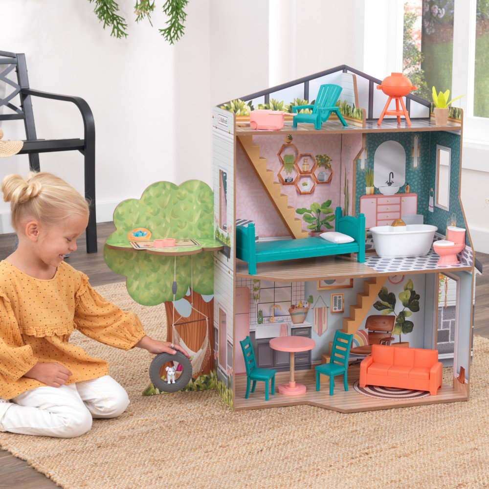 KidKraft Backyard Cookout Wooden Dollhouse with Tire Swing, Sound and ...