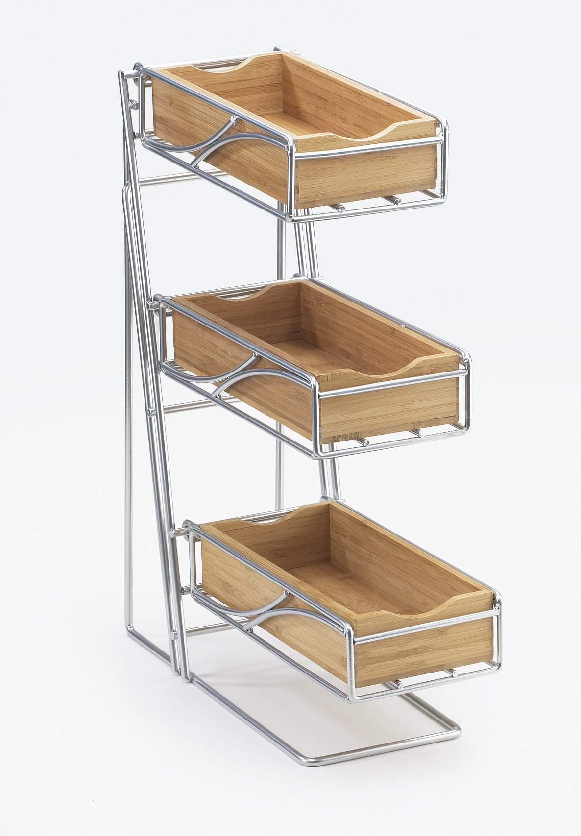 Cal-Mil Platinum 3-Tier Metal Flatware / Condiment Display with Bamboo ...