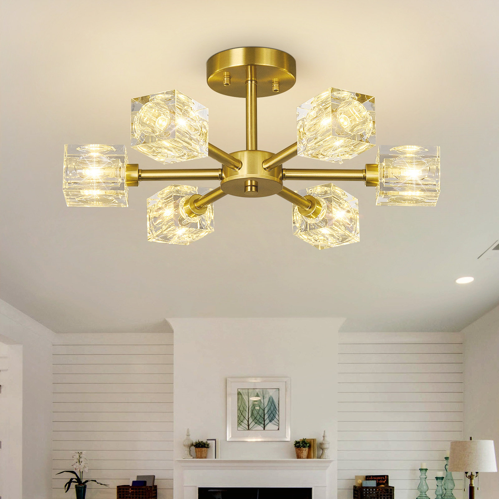 BNHHLZ Semi Flush Mount Ceiling Light Modern Crystal Chandeliers ...