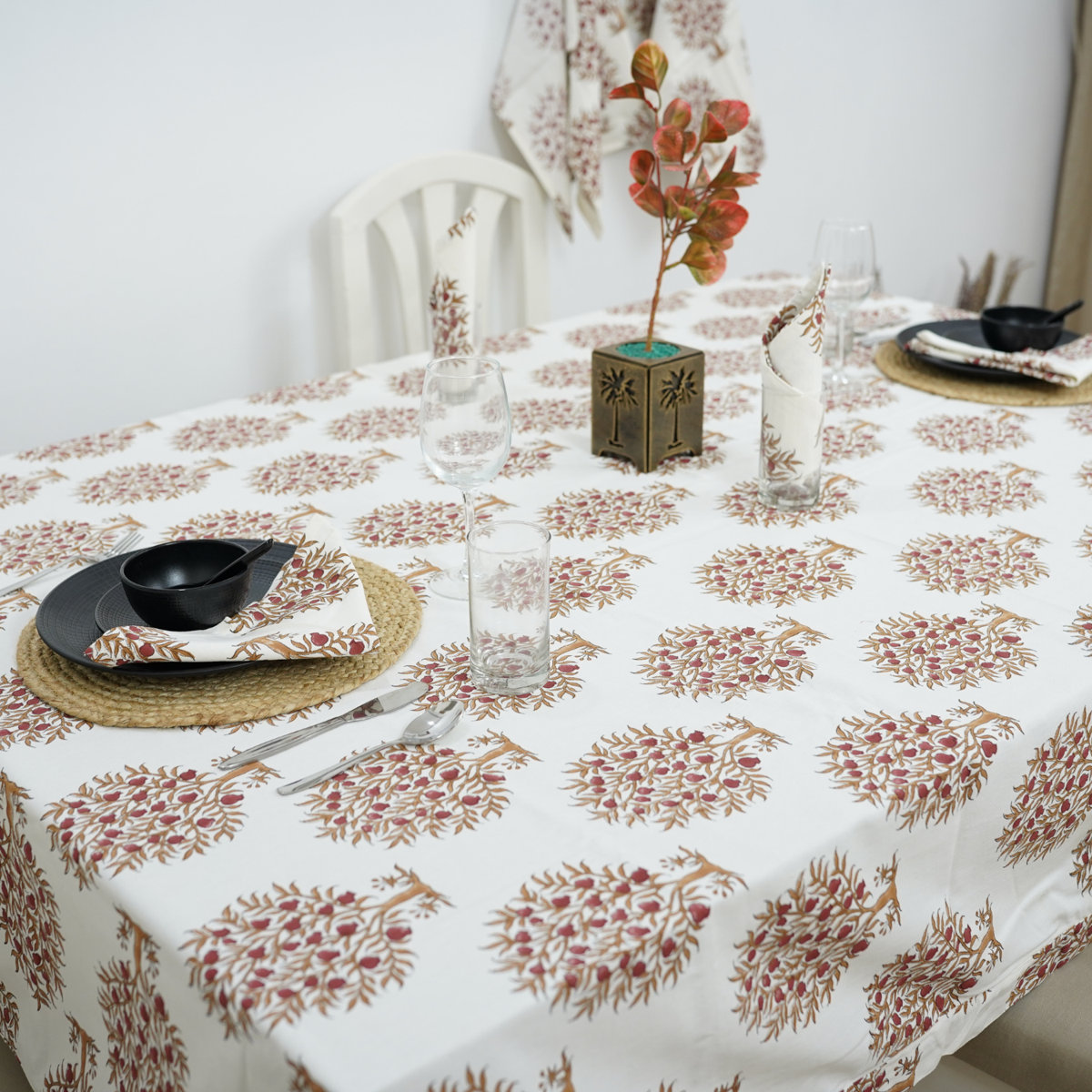 Red Barrel Studio® Handmade Block Printed Tablecloth with Floral ...