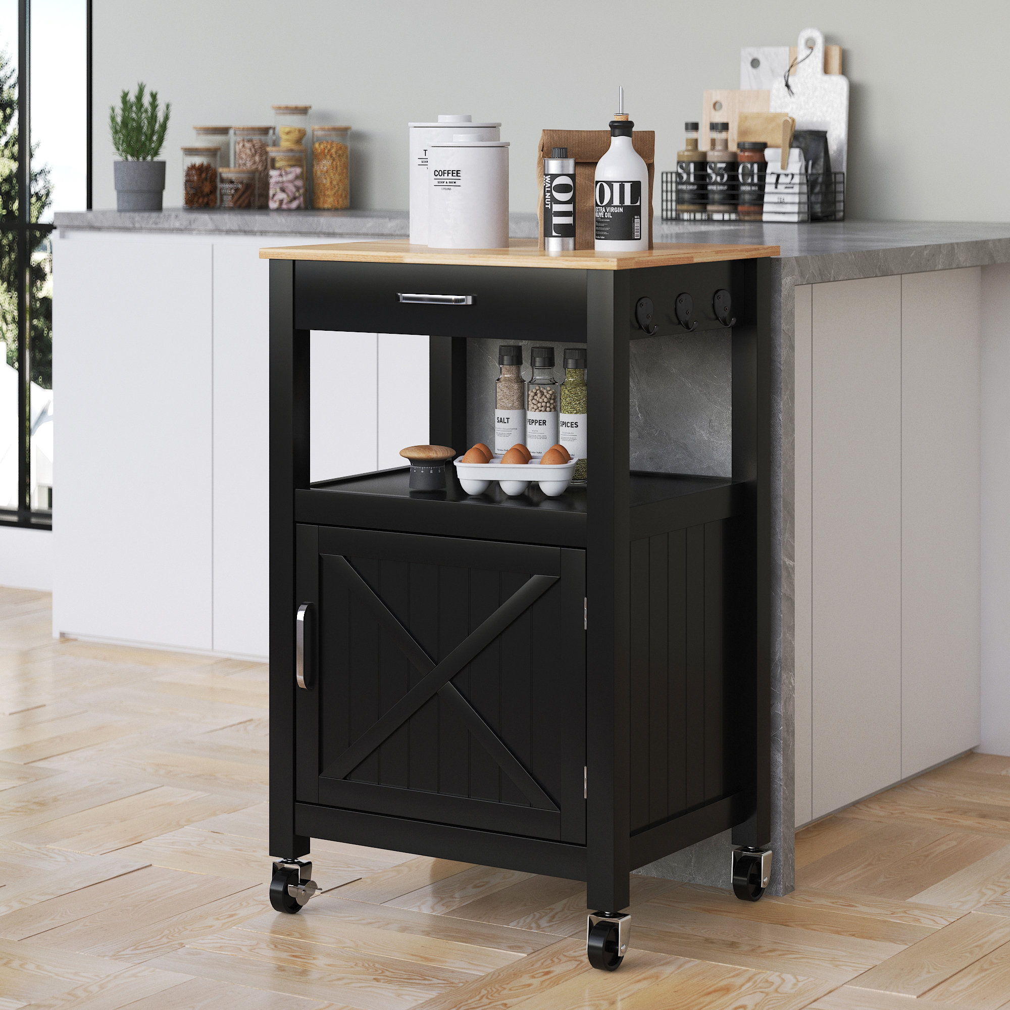 Ebern Designs Lanitra 22'' Wide Rolling Kitchen Island with Solid Wood ...