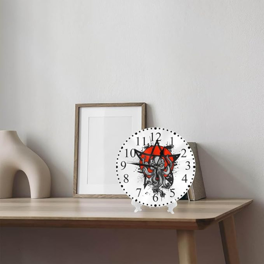Wrought Studio™ Octopus Skull Head Wall Clock On Red Circle Label With ...