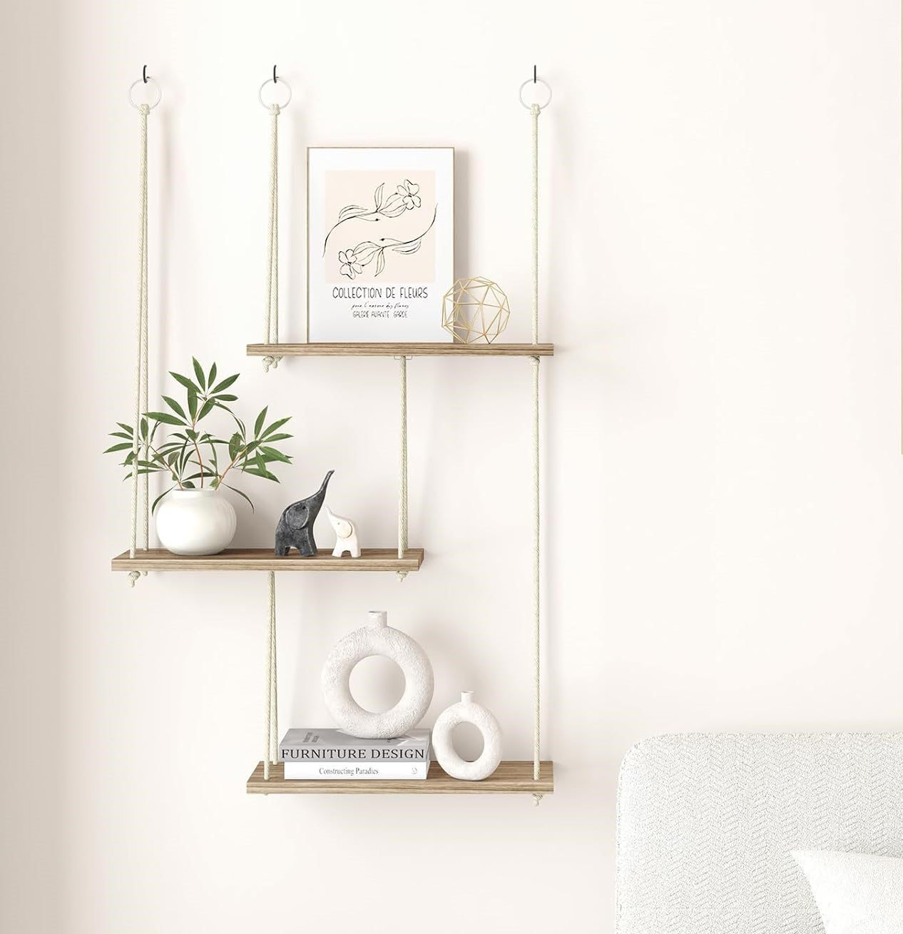 Longshore Tides Hanging Shelves For Wall, 3 Tier Boho Wall Decor ...