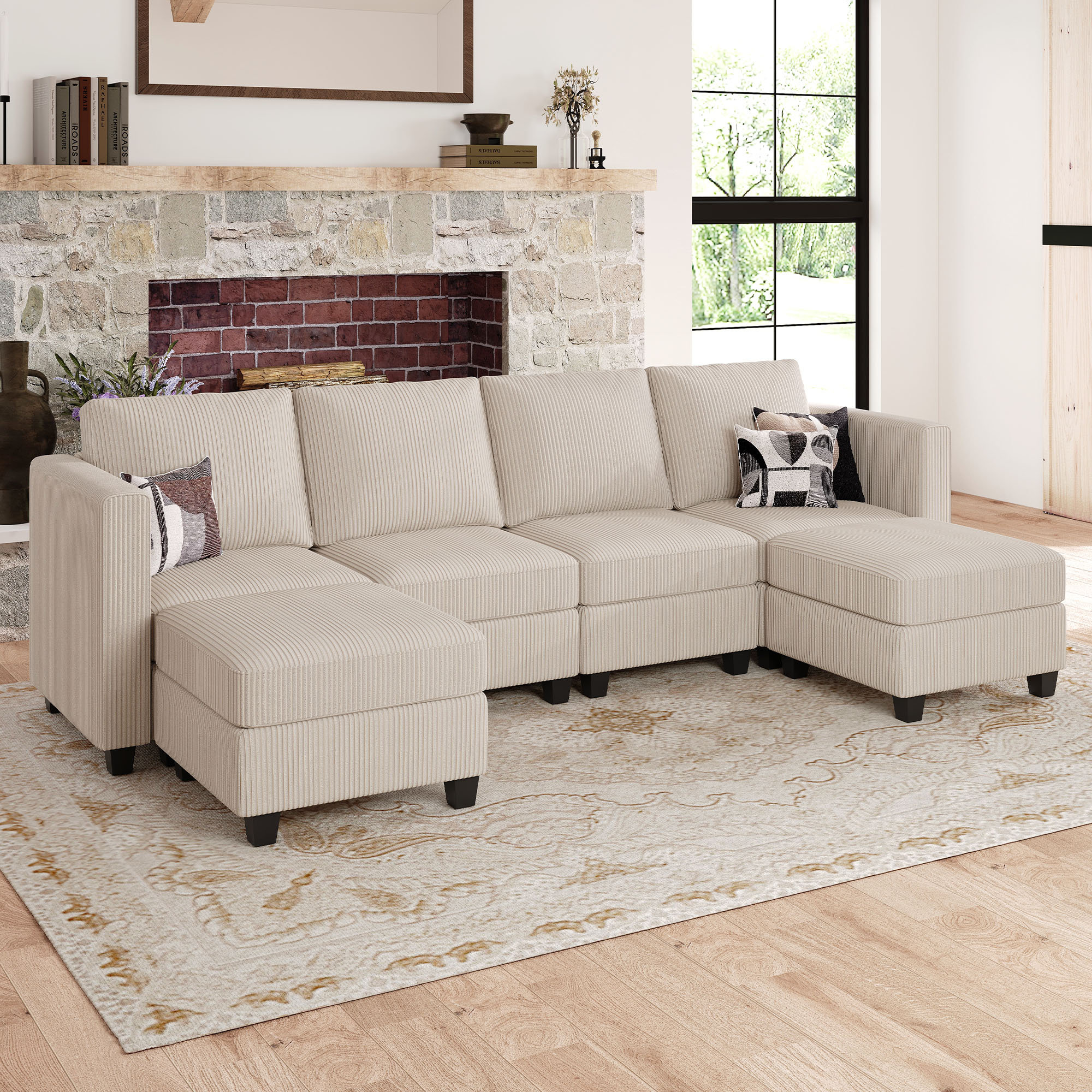 Ebern Designs Ozeal 107.8'' Wide U-Shaped 4-Seat Corduroy Sectional ...