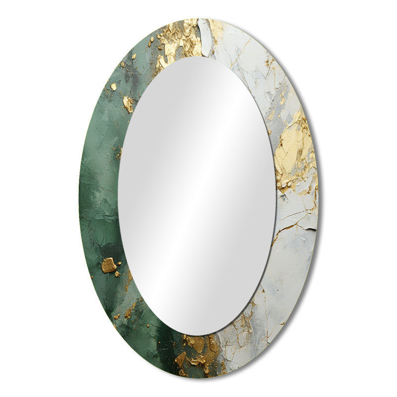 Dovecove Gold And Green Paint Fusion - Abstract Oval Decorative Mirror ...