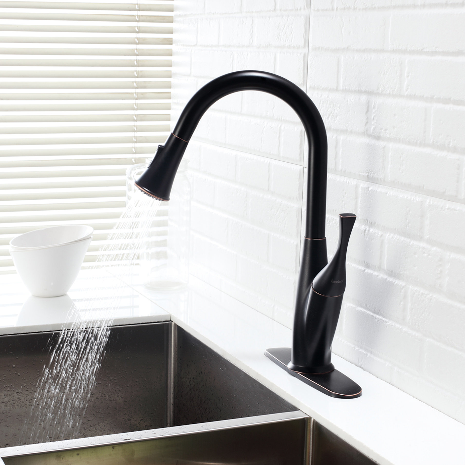 Latitude Run® Oil - Rubbed Bronze Pull Out Faucet, Streamlined For ...