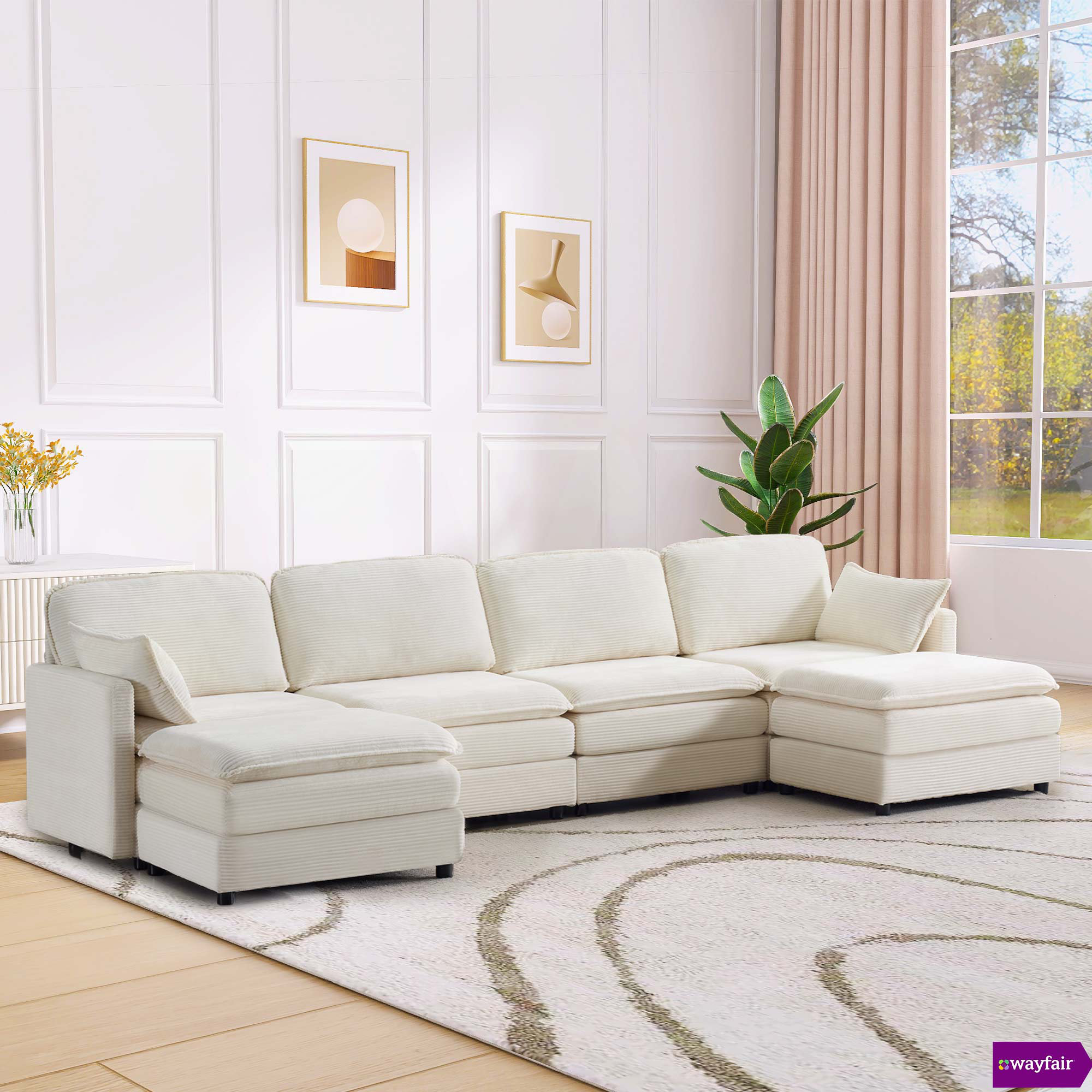 Hokku Designs Maureece Ayvion 136" W Corduroy Sectional Sofa with ...