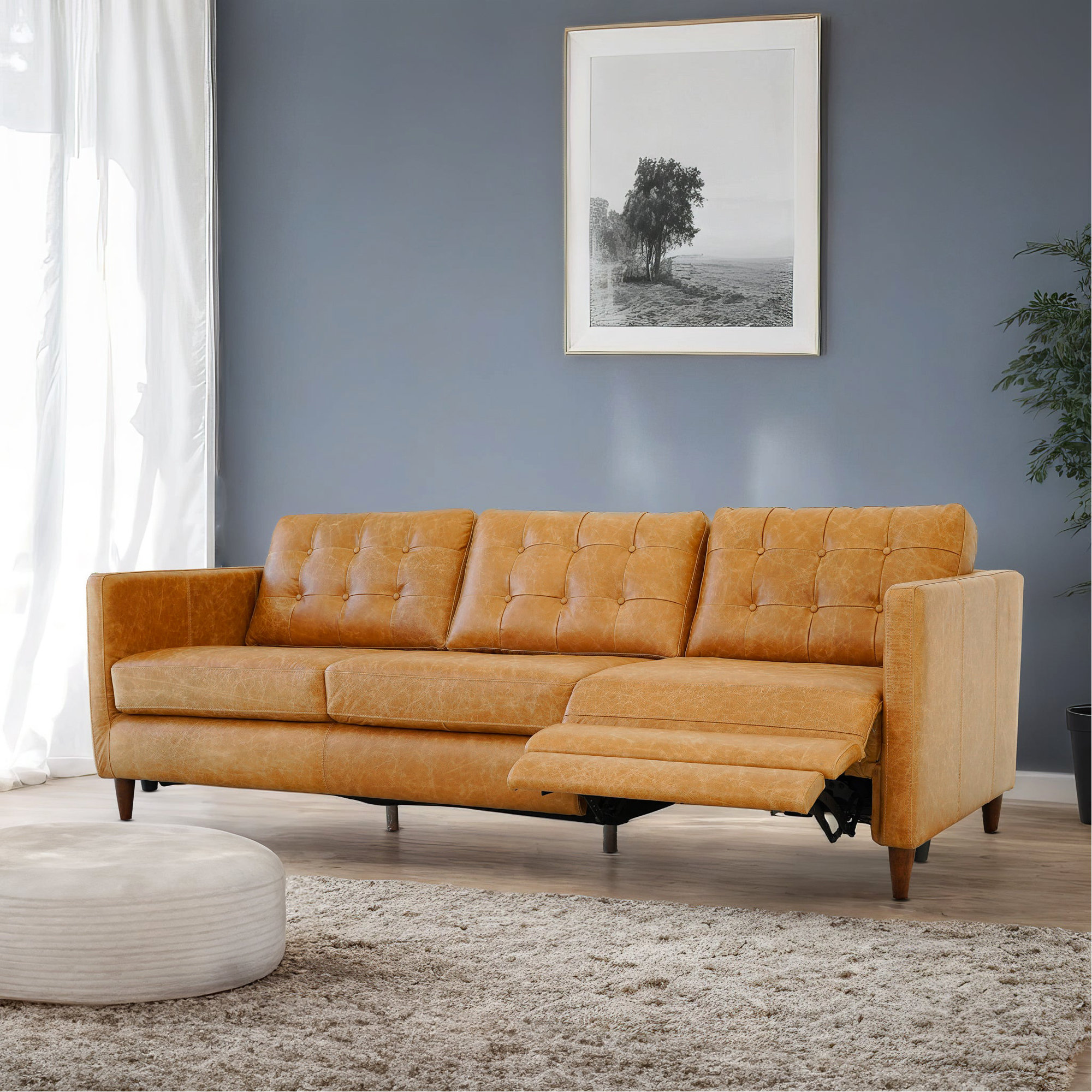 Hokku Designs Christopher Tan Leather Electric Inclining Sofa Left ...
