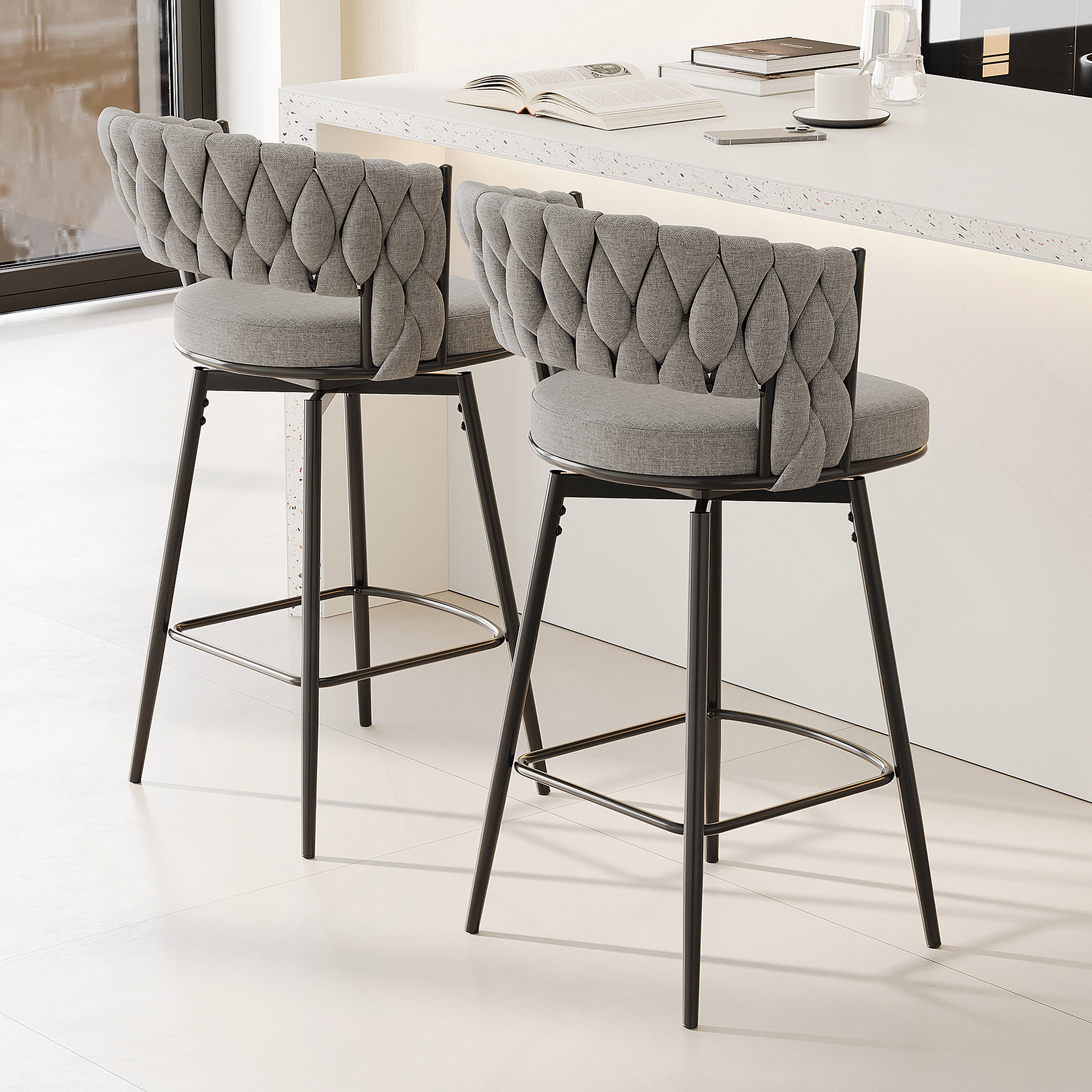 Latitude Run® 360°Swivel Bar Chairs set of 2, equipped with soft ...