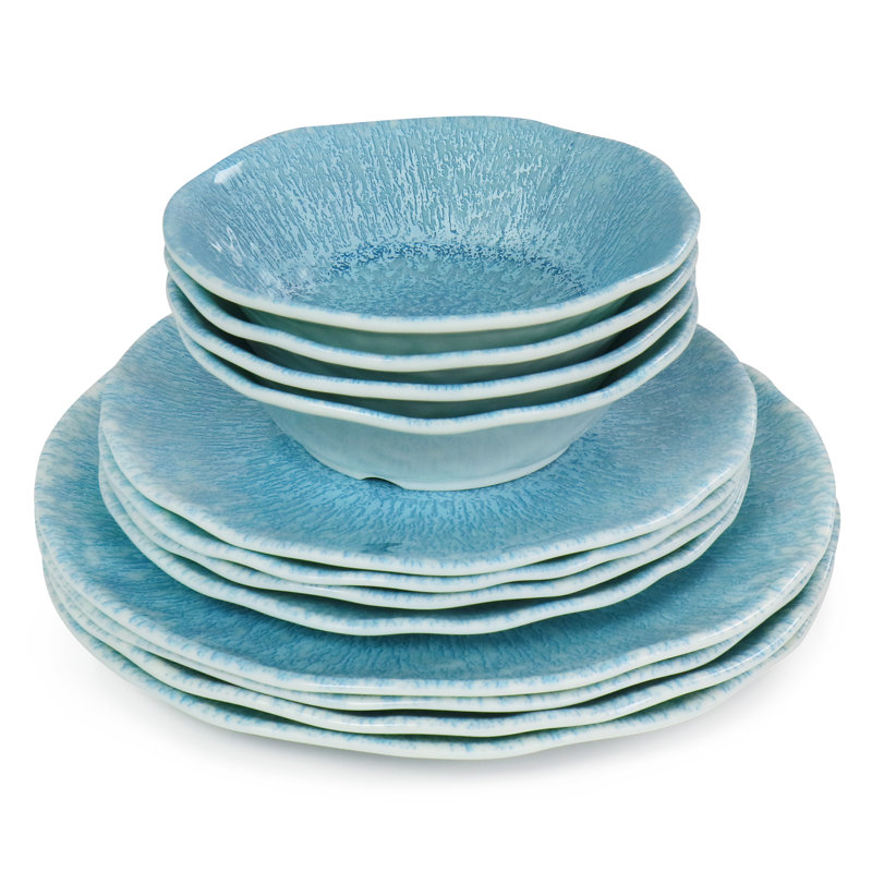 Dovecove Indigo Frost 12 Piece Melamine Dinnerware Set In Blue ...