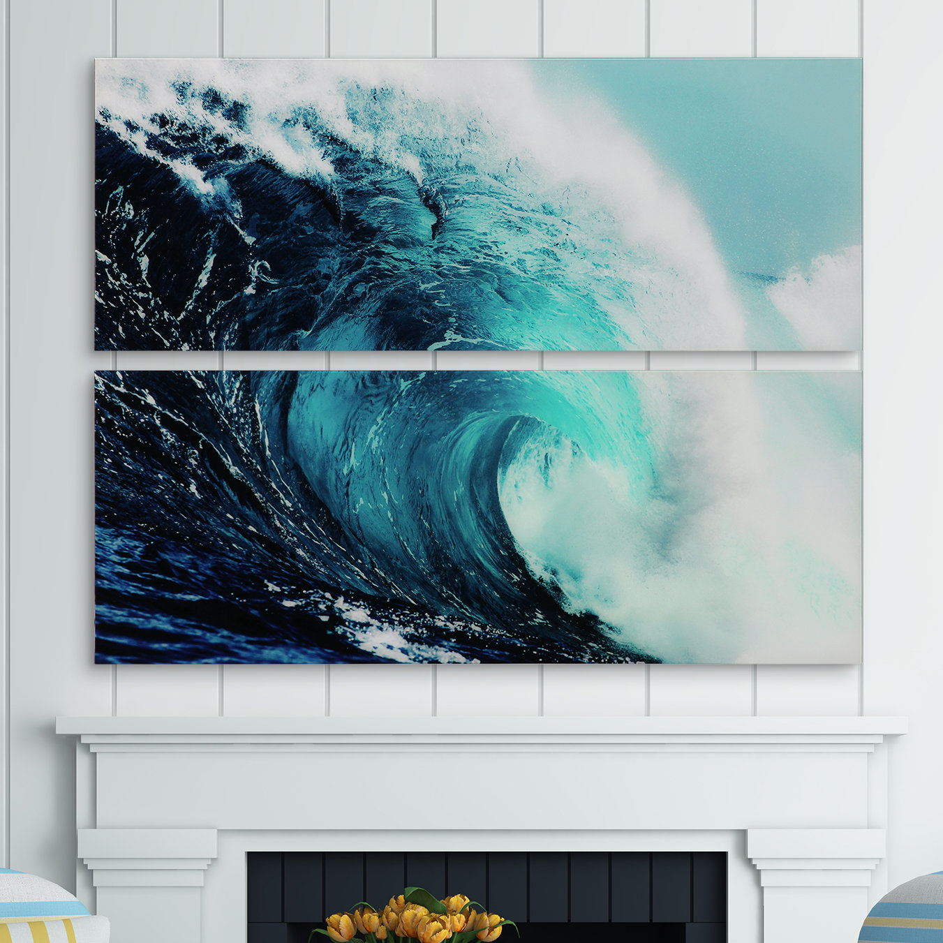 Rosecliff Heights Blue Wave 1 and 2 - Unframed Painting Print Set on ...