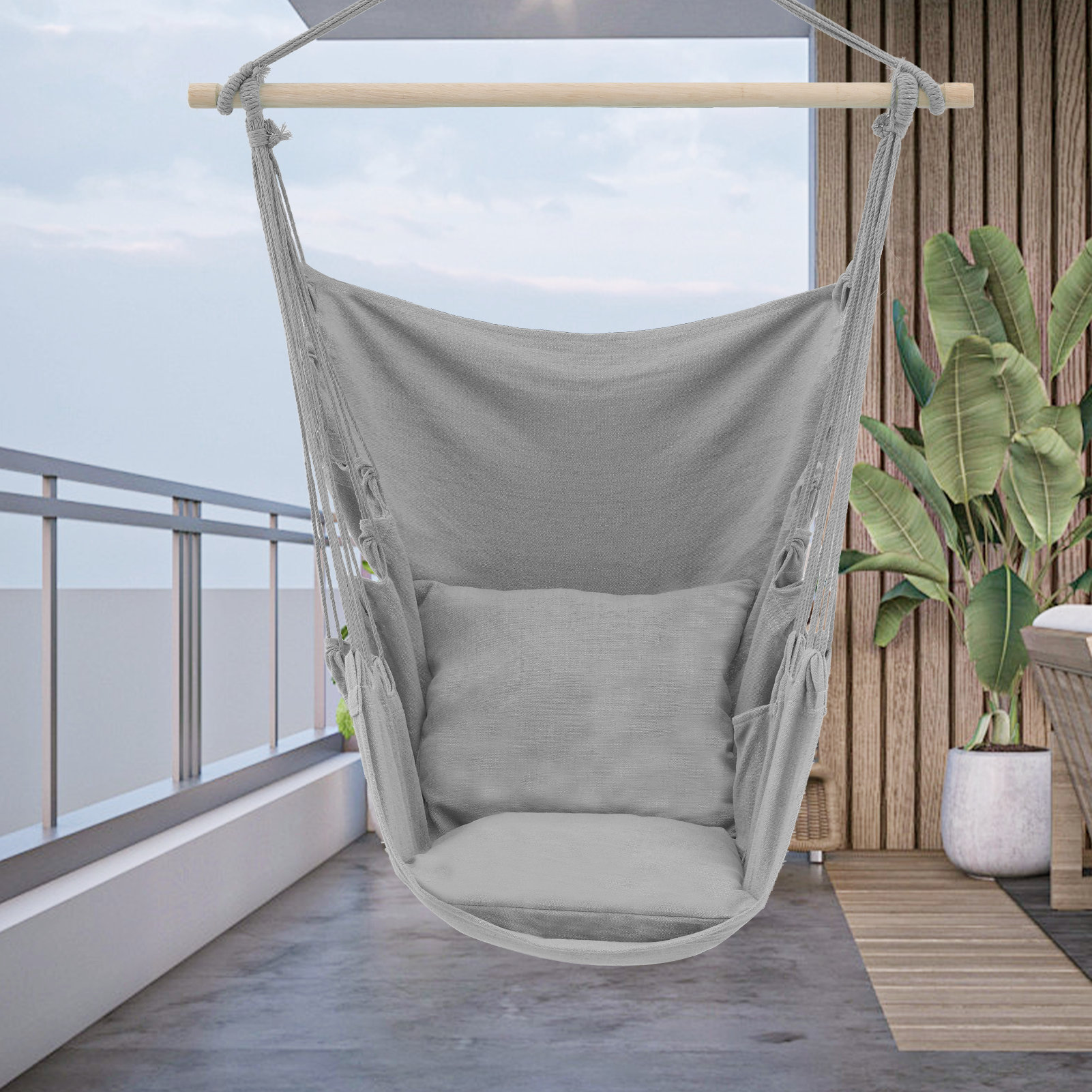 Arlmont & Co. Hanging Chair Single Swing Chair With Removeable Cushion ...