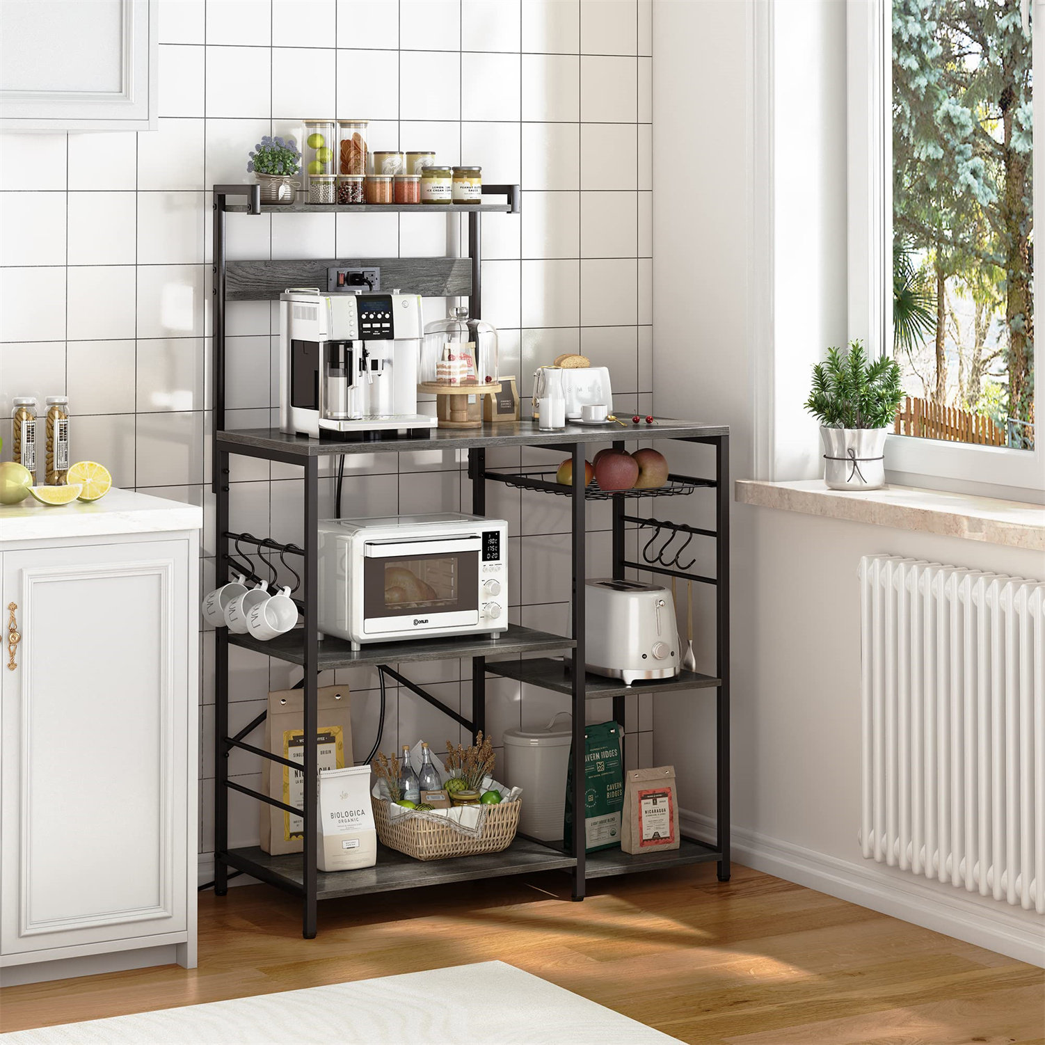 Latitude Run® Tycee 35.39'' Metal Standard Baker's Rack with Microwave ...